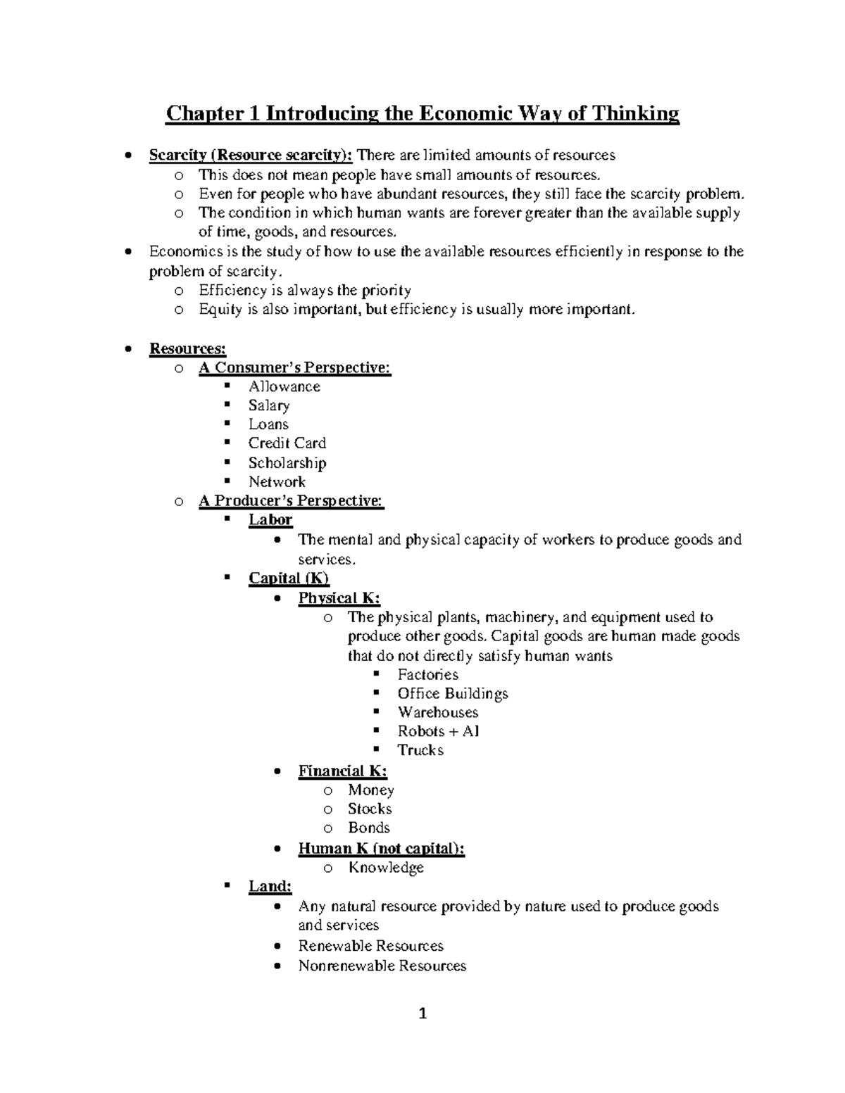 Chapter 1 - Chapter 1 Introducing the Economic Way of Thinking Scarcity ...