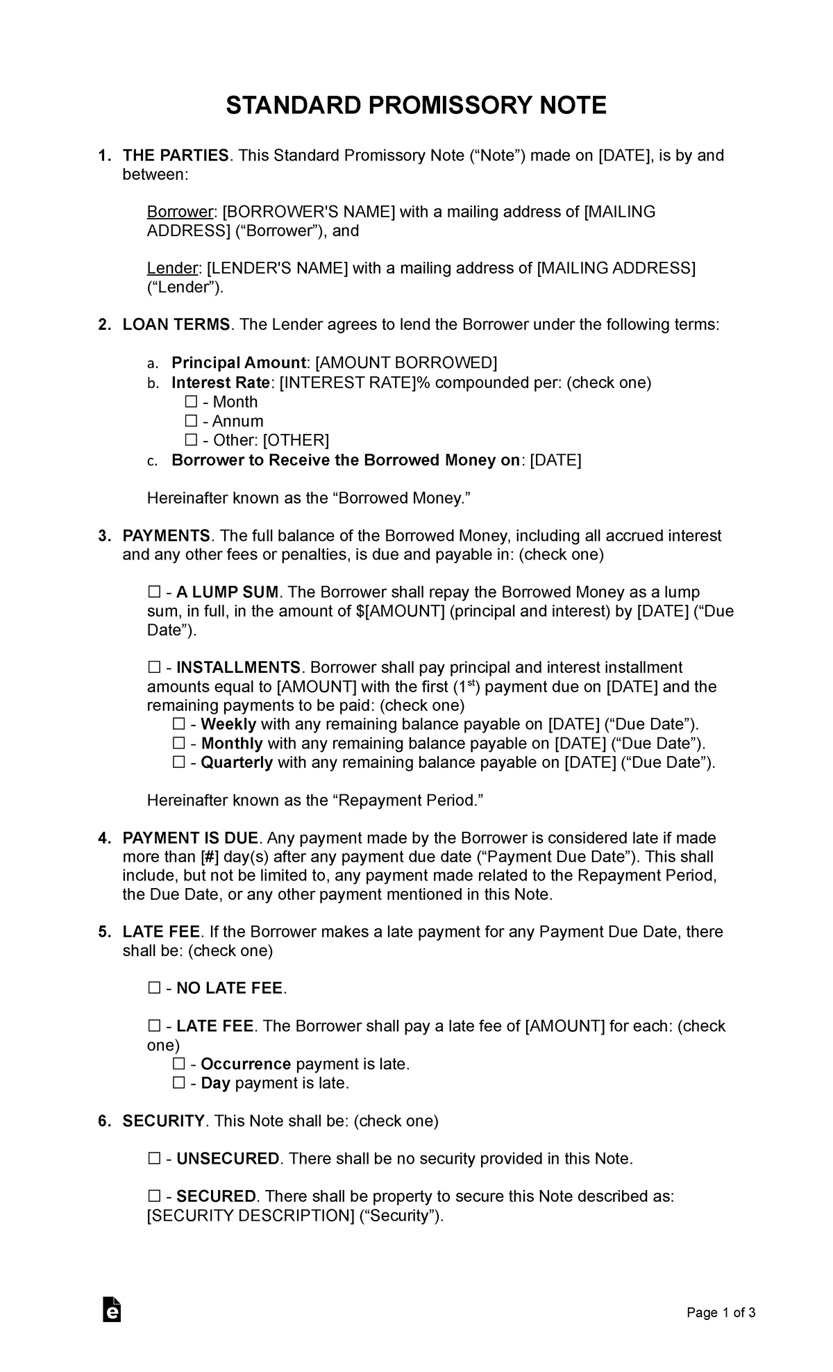 Standard Promissory Note Template - STANDARD PROMISSORY NOTE THE ...