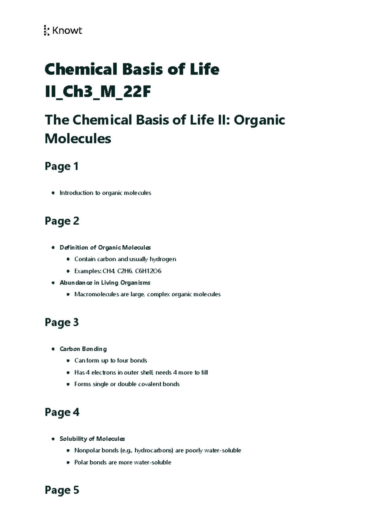 Biology Ch 3 Notes - Chemical Basis of Life II_Ch3_M_22F The Chemical ...