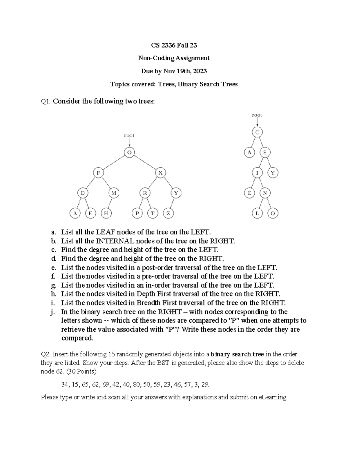 Tree Assignment - CS 2336 Fall 23 Non-Coding Assignment Due by Nov 19th, 2023 Topics covered ...