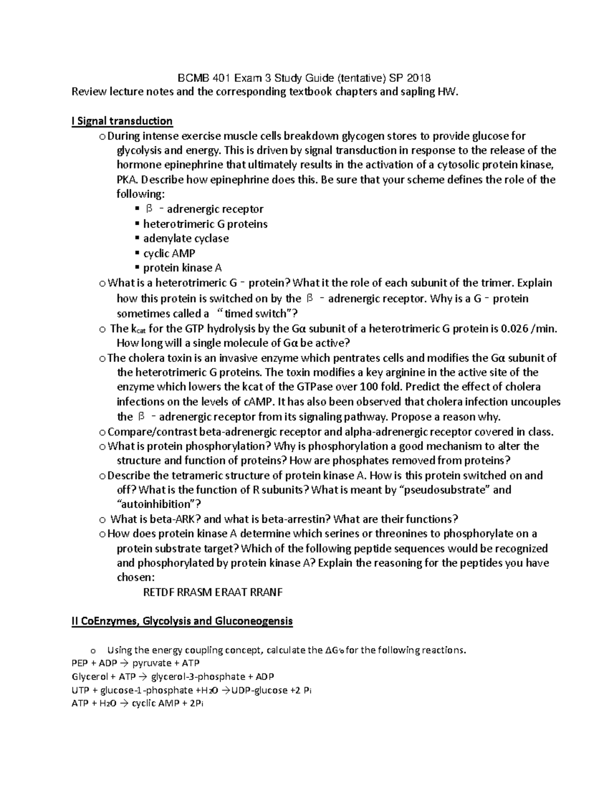 Exam3 SP18 Study Guide - BCMB 401 Exam 3 Study Guide (tentative) SP ...