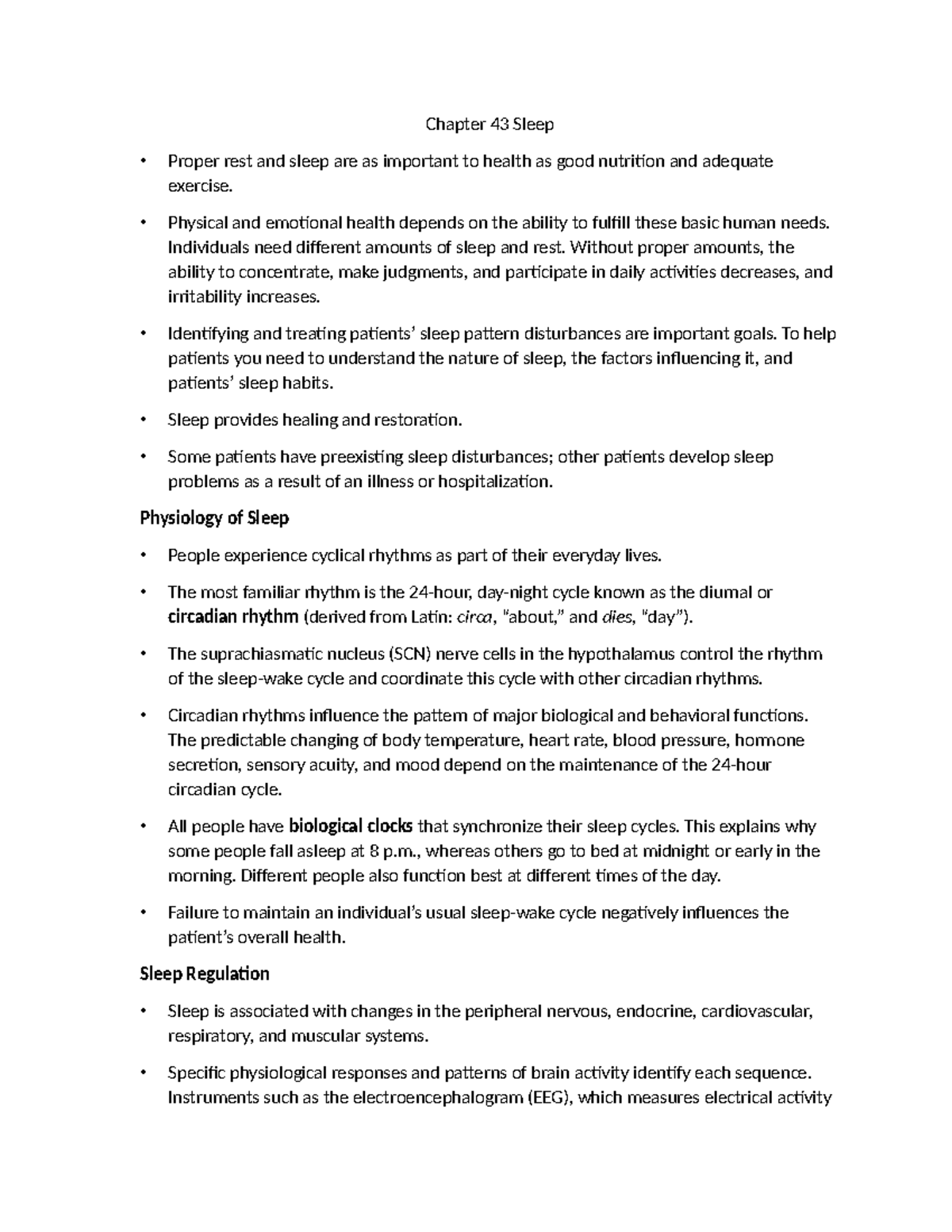 chapter Sleep Note - Chapter 43 Sleep Proper rest and sleep are as ...