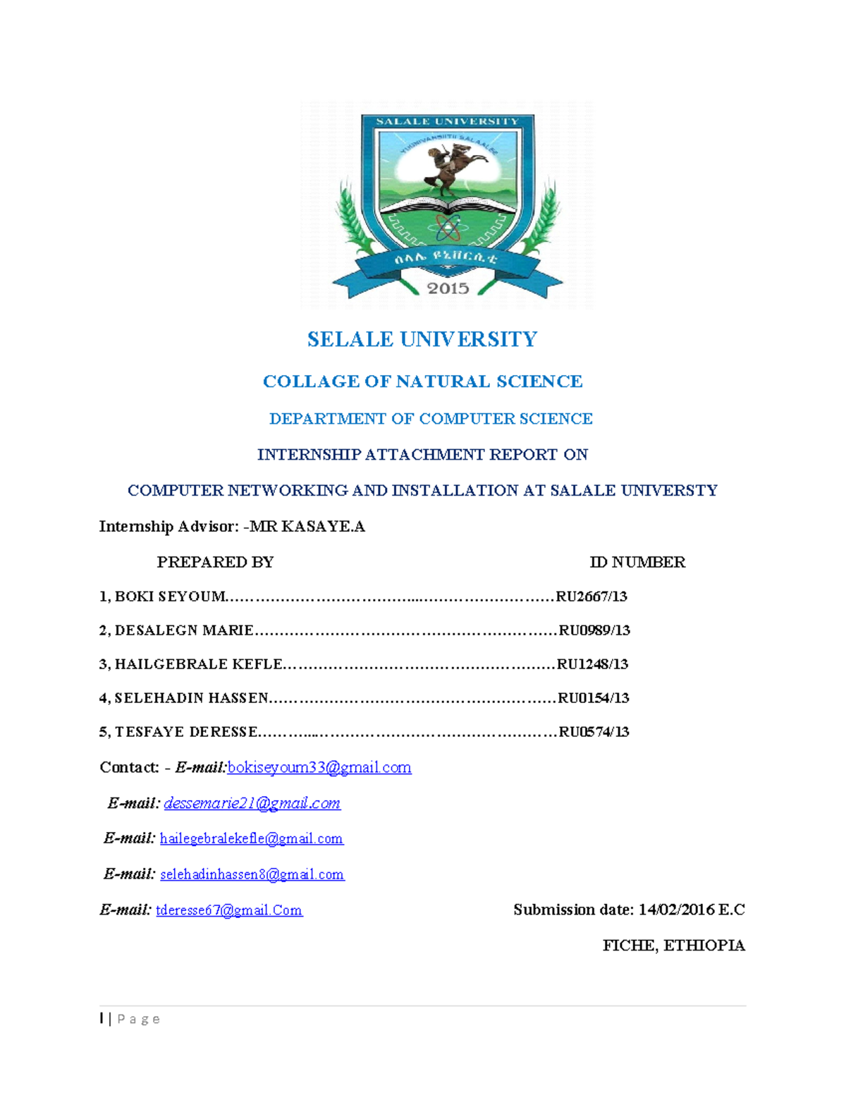 Final industrial practice report salale universtiy edited 1 - SELALE ...