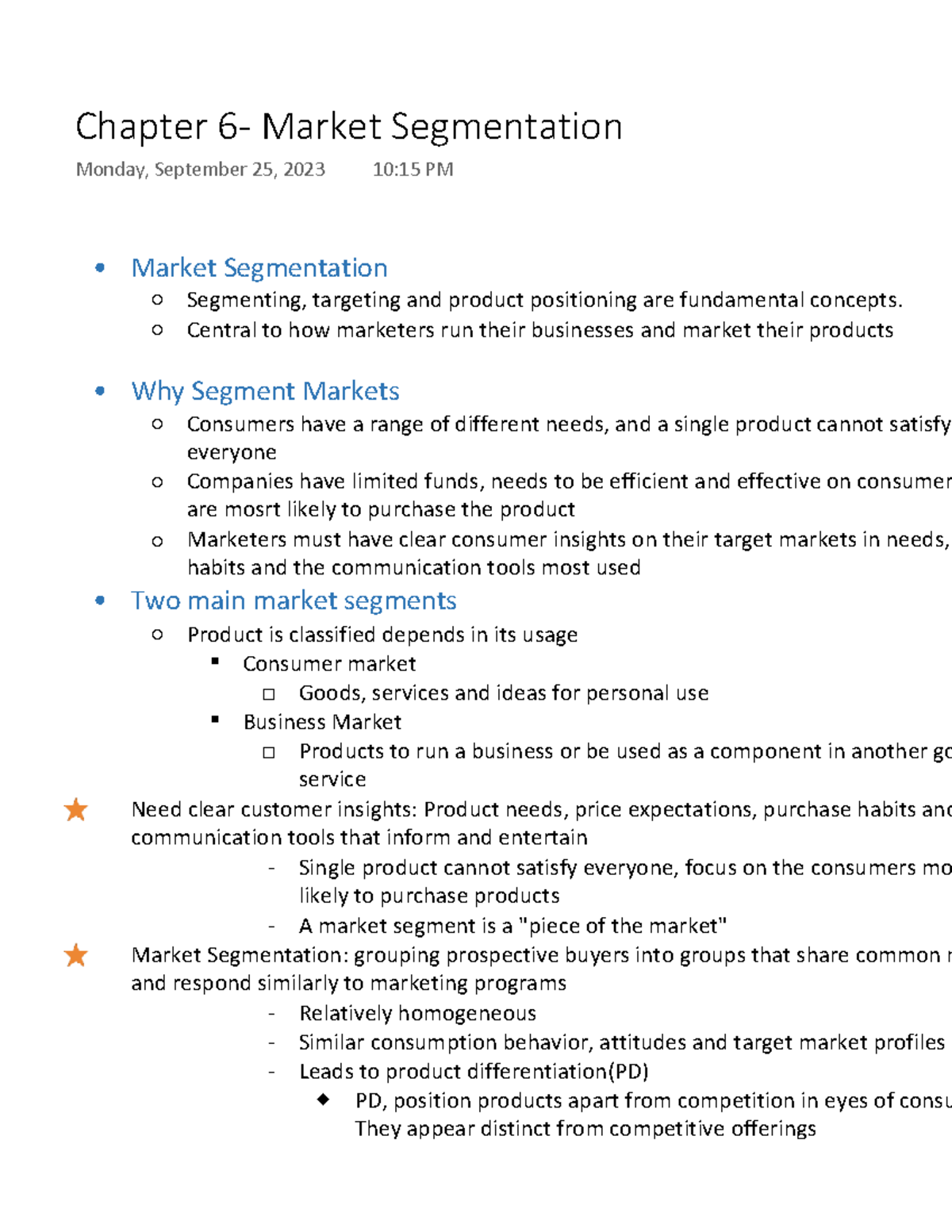 Chapter 6- Market Segmentation - Market Segmentation Segmenting, targeting and product ...