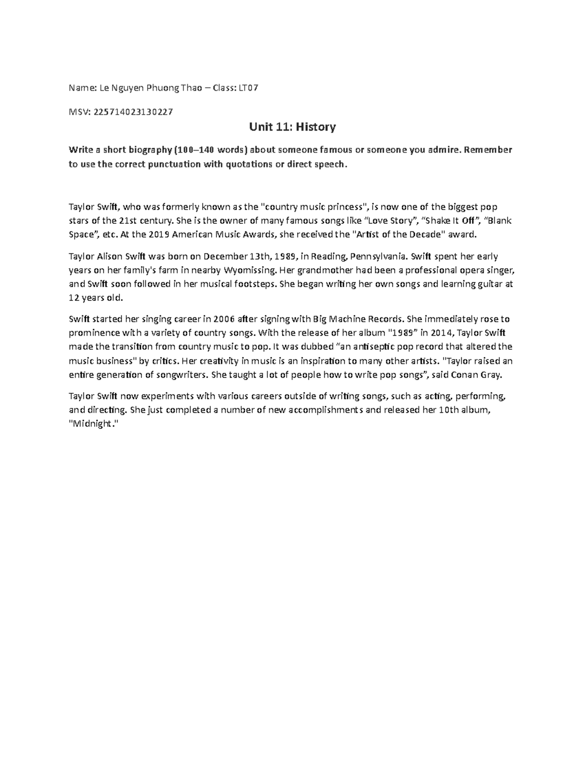 unit 11 writing elearning - Name: Le Nguyen Phuong Thao – Class: LT MSV: 225714023130227 Unit 11 ...