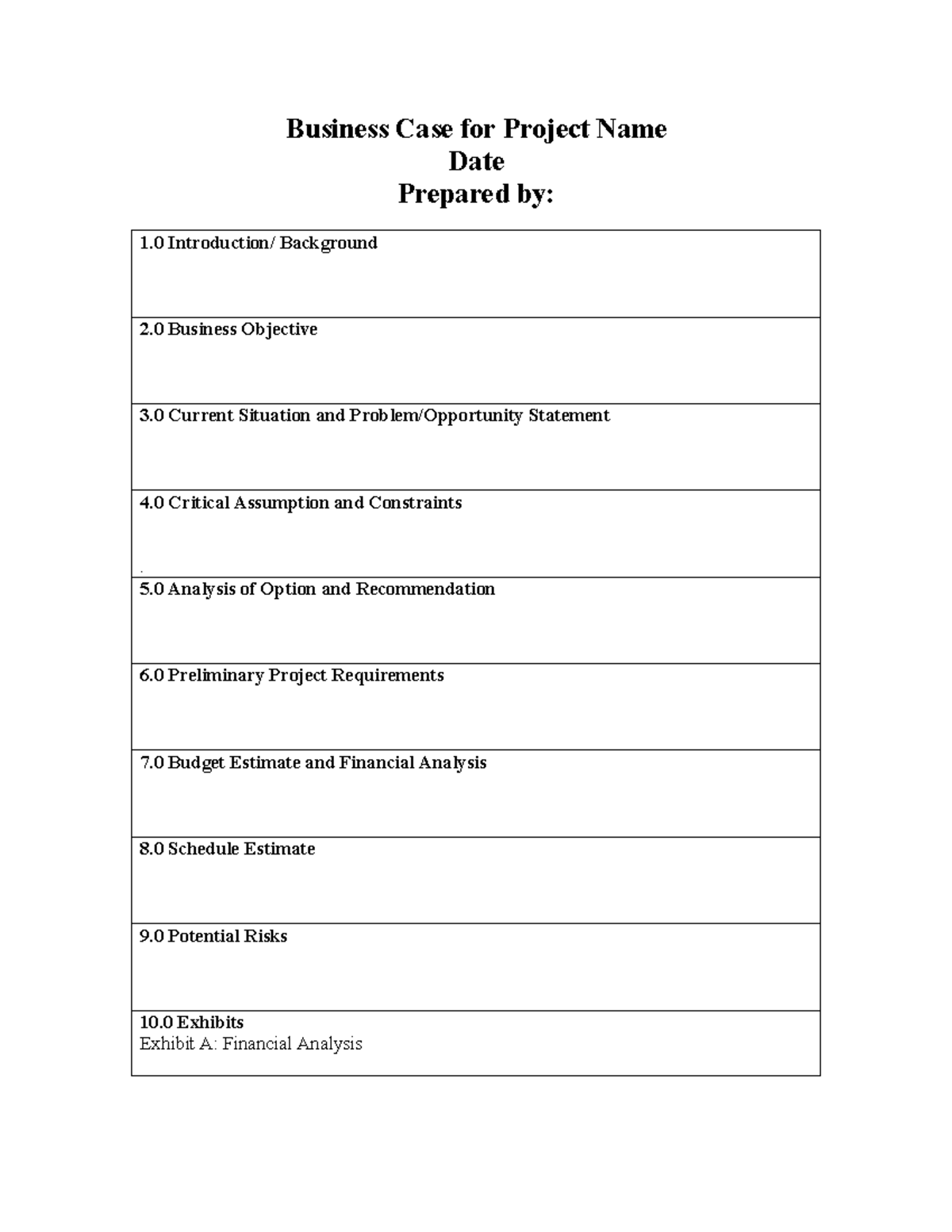Business case Template - POM 448 - Business Case for Project Name Date ...