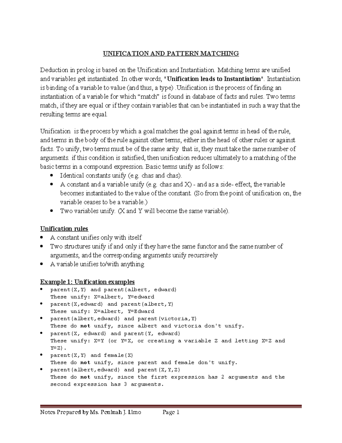 Prolog-N2-VER2 - Hope you find these sources helpful - UNIFICATION AND PATTERN MATCHING ...