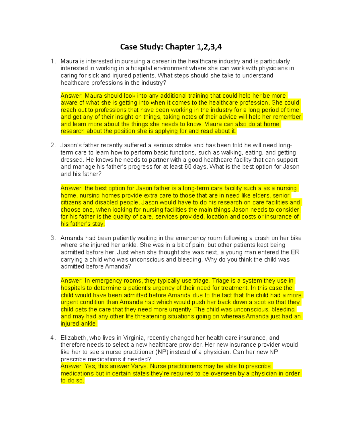 Case study chapter 1 - MAS115 - Case Study: Chapter 1,2,3, 1. Maura is interested in pursuing a ...