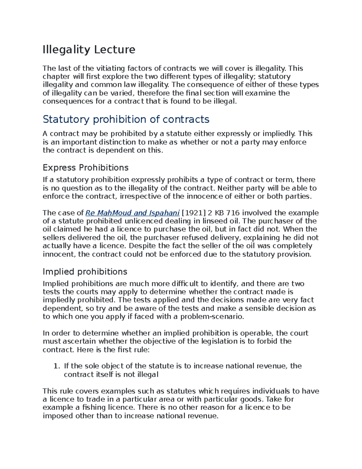 Illegality Lecture Illegality Lecture The Last Of The Vitiating Factors Of Contracts We Will