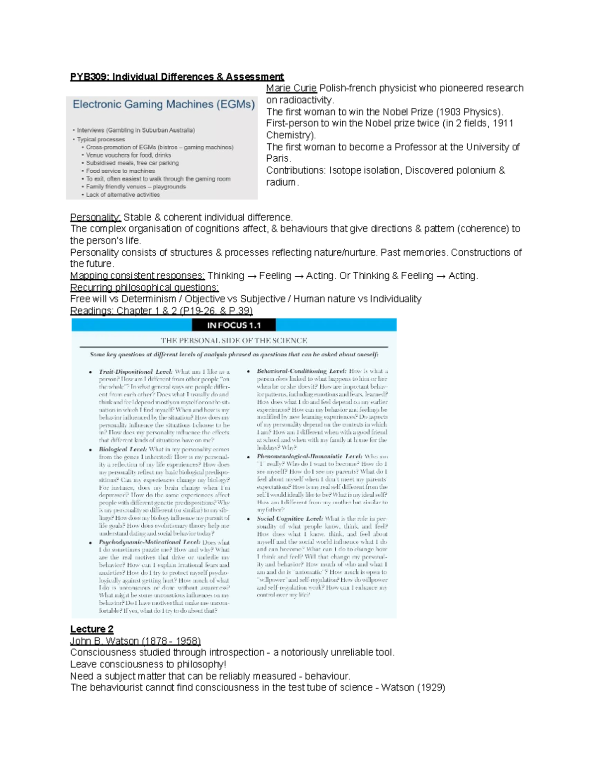 PYB309 Personality & Individual Differences - PYB309: Individual Differences & Assessment Marie ...