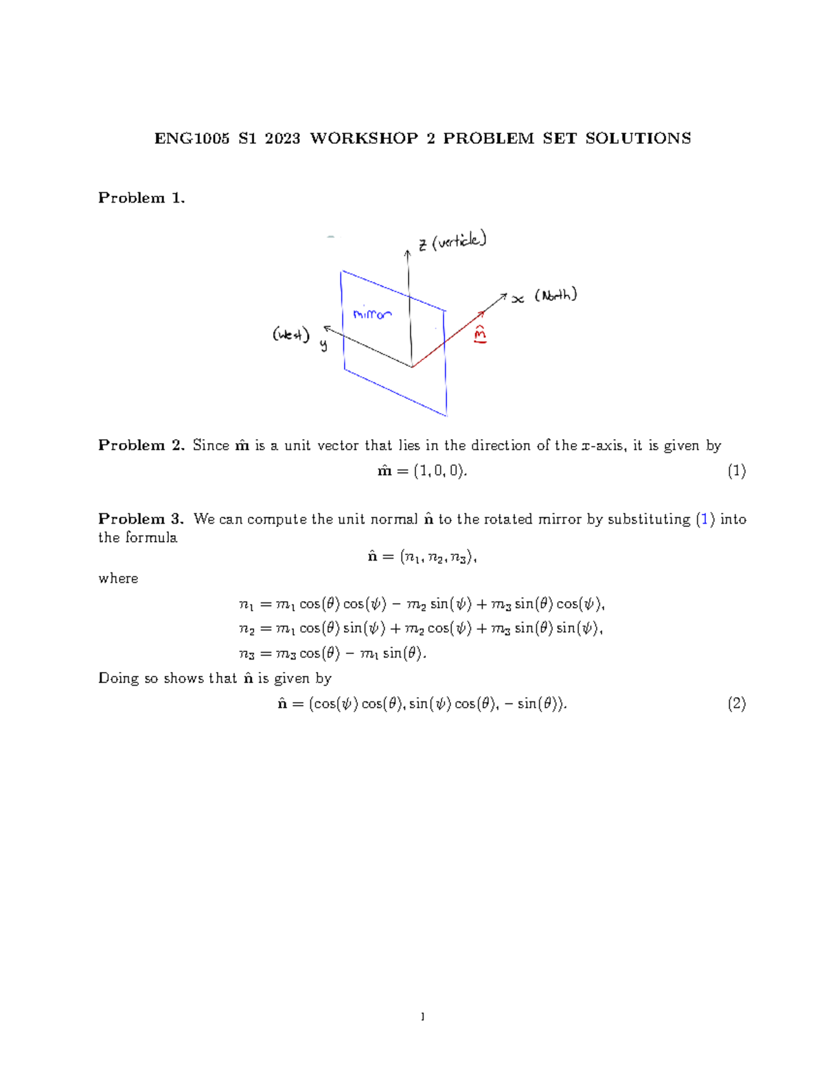 Systems of linear equations - ENG1005 S1 2023 WORKSHOP 2 PROBLEM SET ...