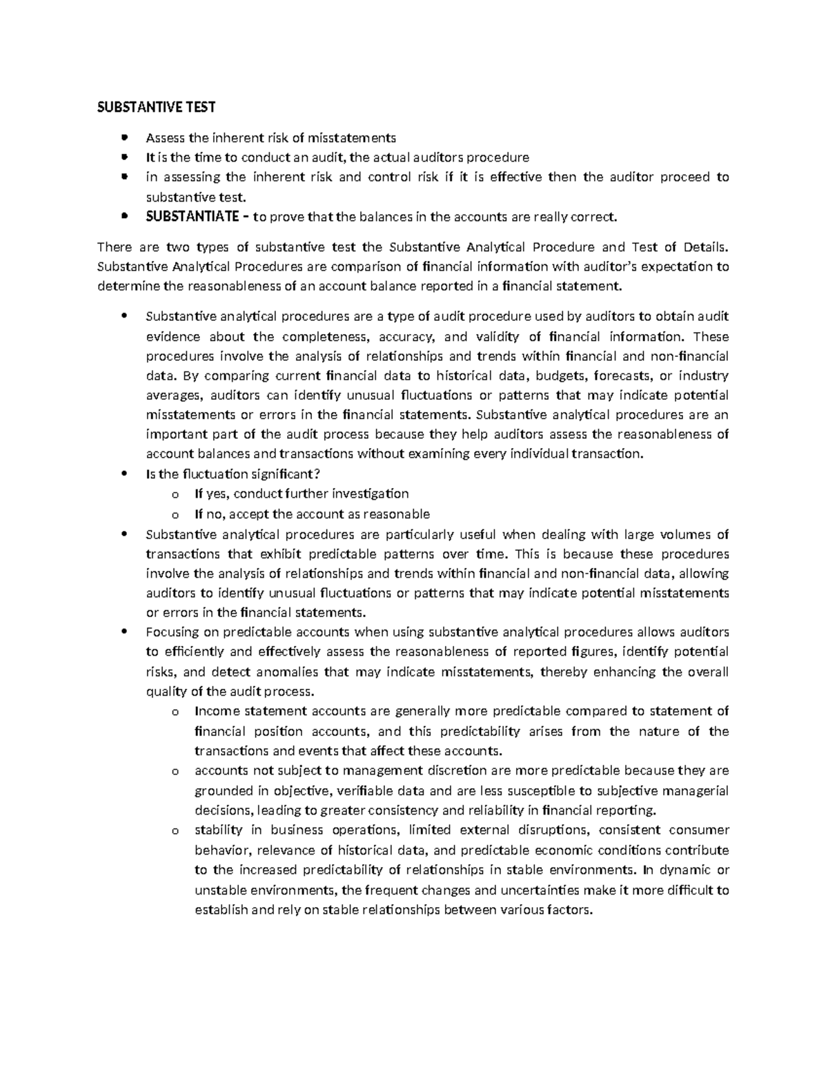 Audit reporting - Summary Business Combination - SUBSTANTIVE TEST ...