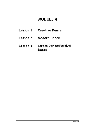 Module I - MODULE I - INTRODUCTION TO DANCE Brief History and Nature of ...