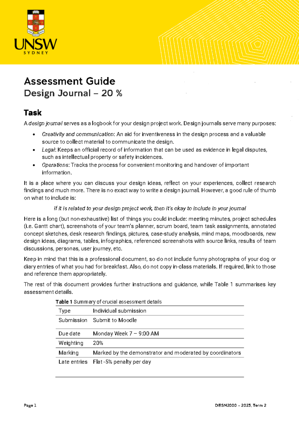 DESN2000-2023T2-Assessment Guideline - Design Journal - Assessment ...
