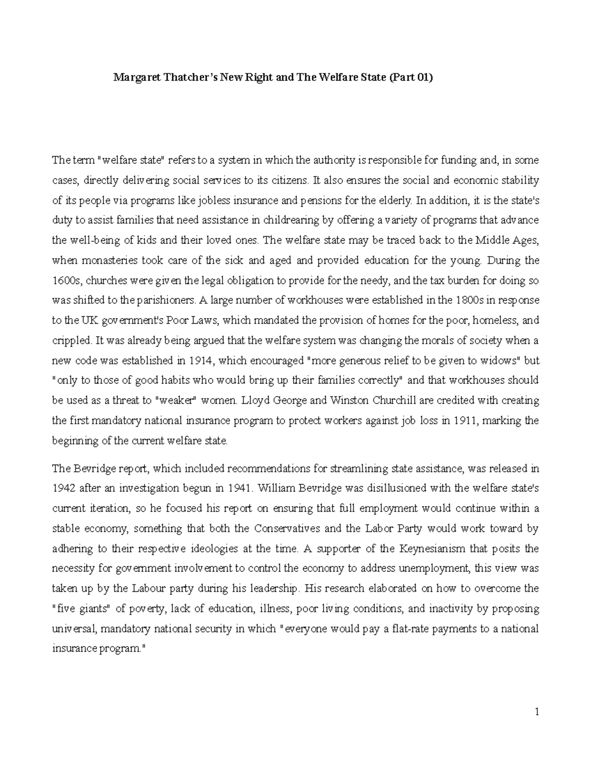 Margaret Thatcher’s New Right and The Welfare State 01 - It also ...