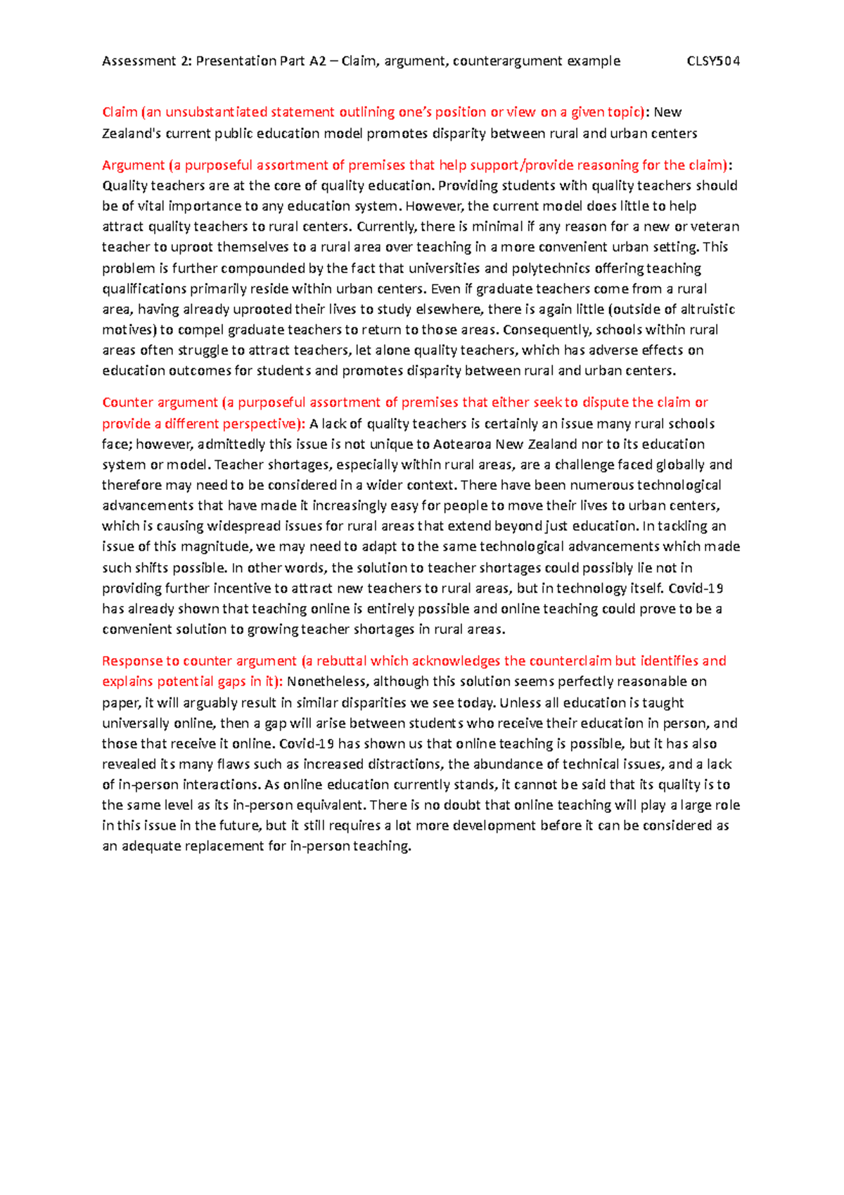 Example of a claim and an argument - Assessment 2: Presentation Part A2 ...