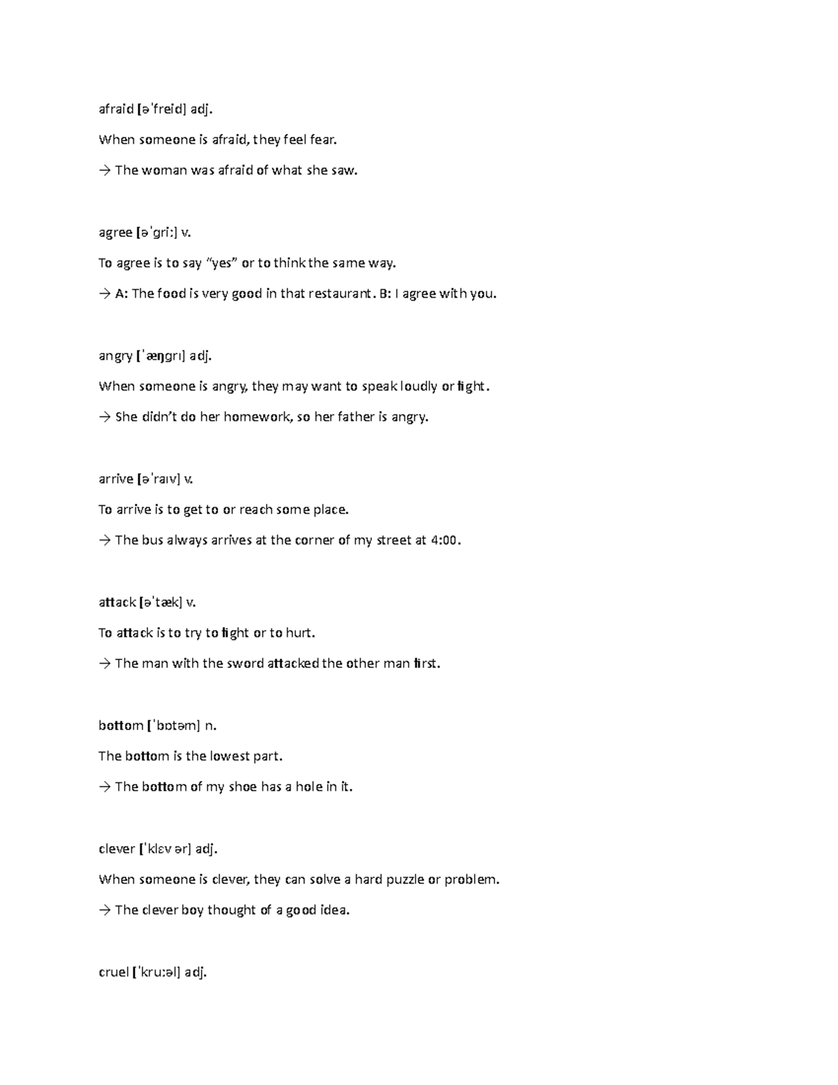 Voca class - You can modify the notes. - afraid [ əˈfreid] adj. When ...