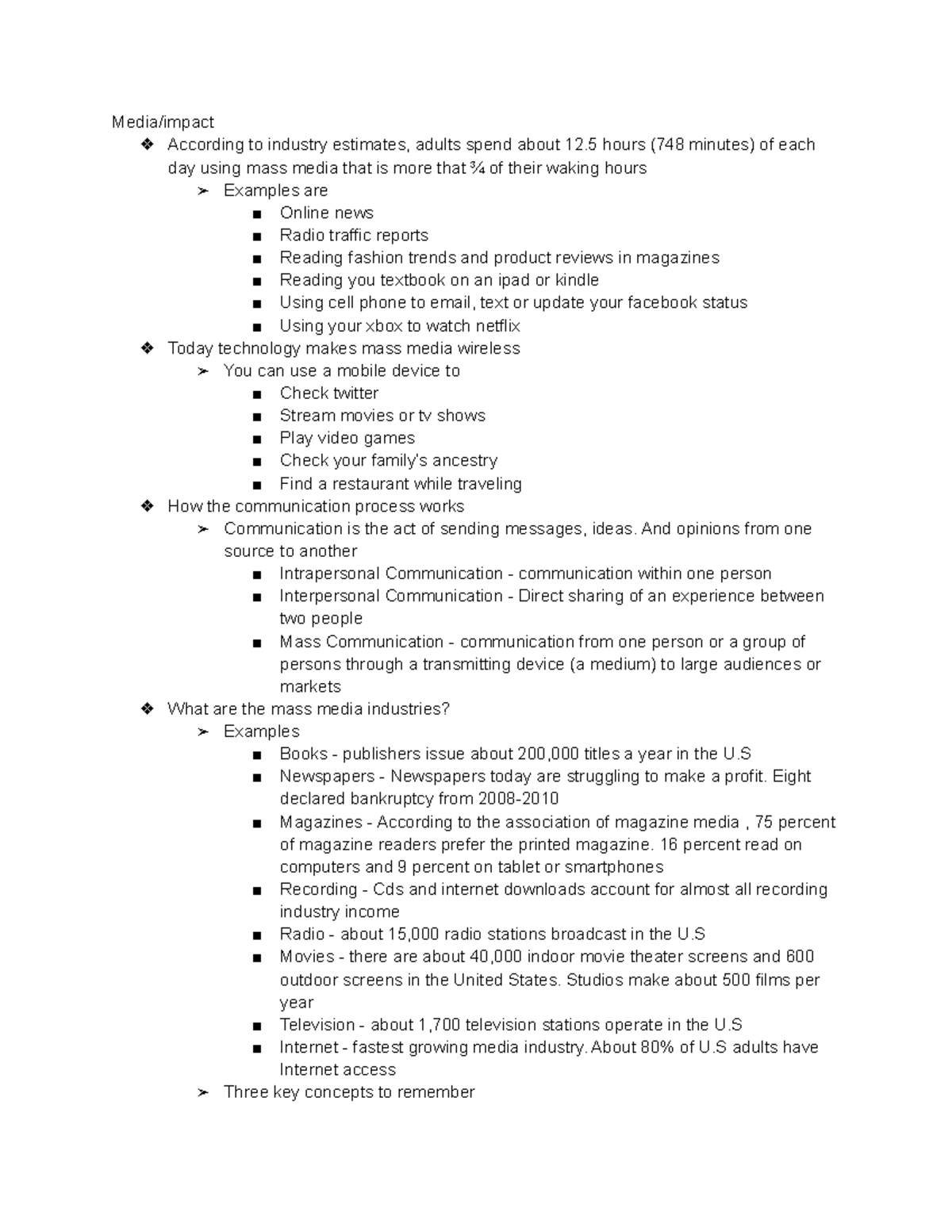MC 101 Chapter one notes - Media/impact According to industry estimates ...