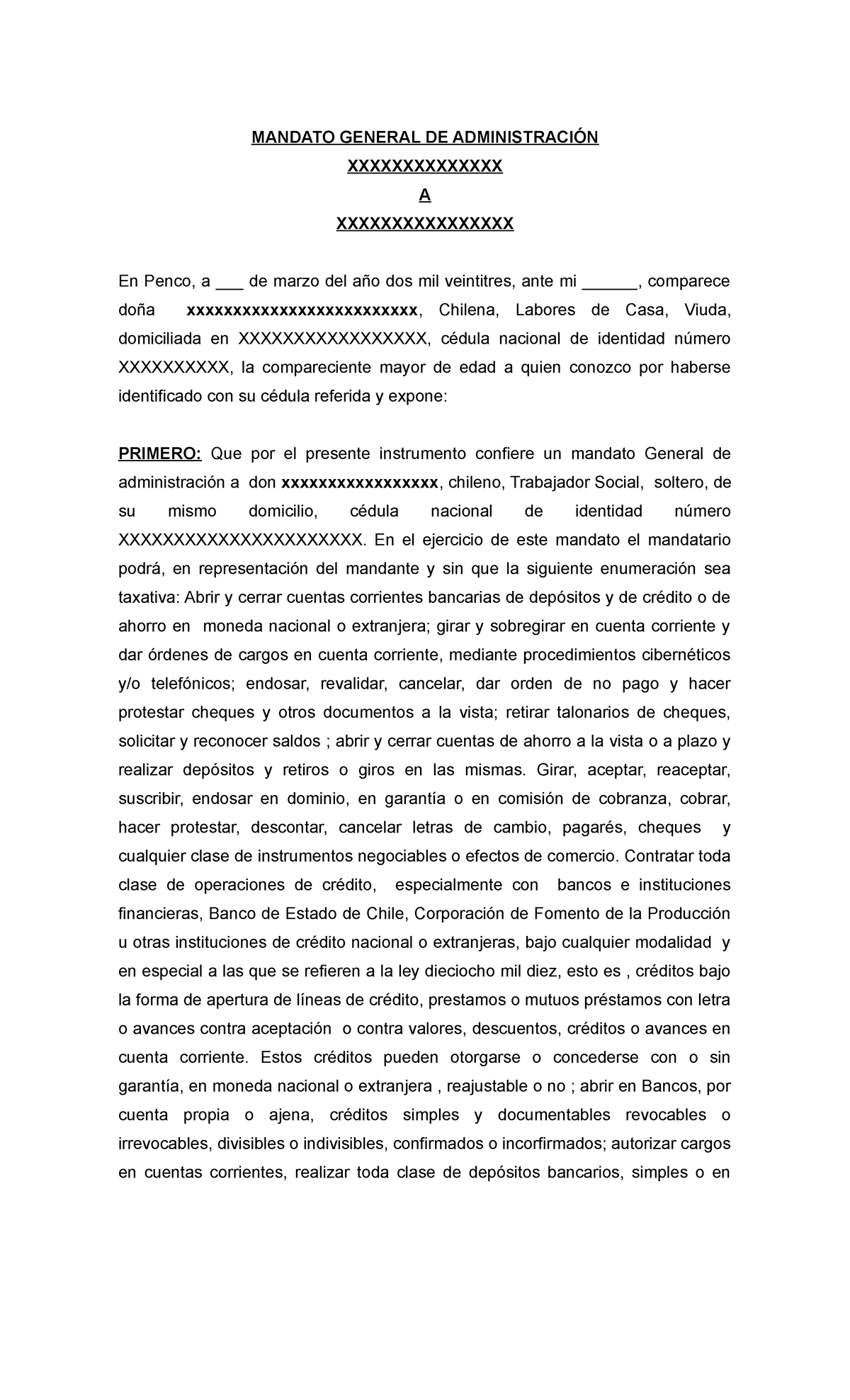 Mandato General DE AdministracióN Modelo - MANDATO GENERAL DE ...