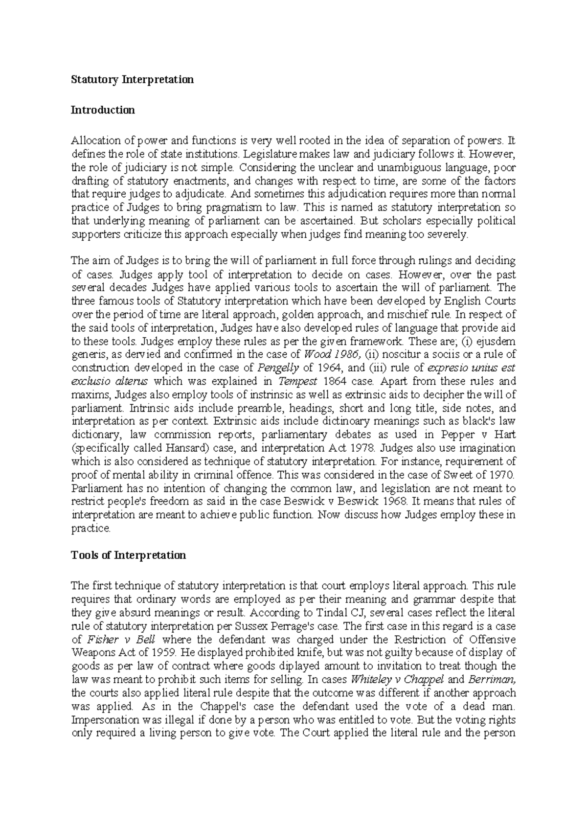 Statutory Interpretation - Statutory Interpretation Introduction ...