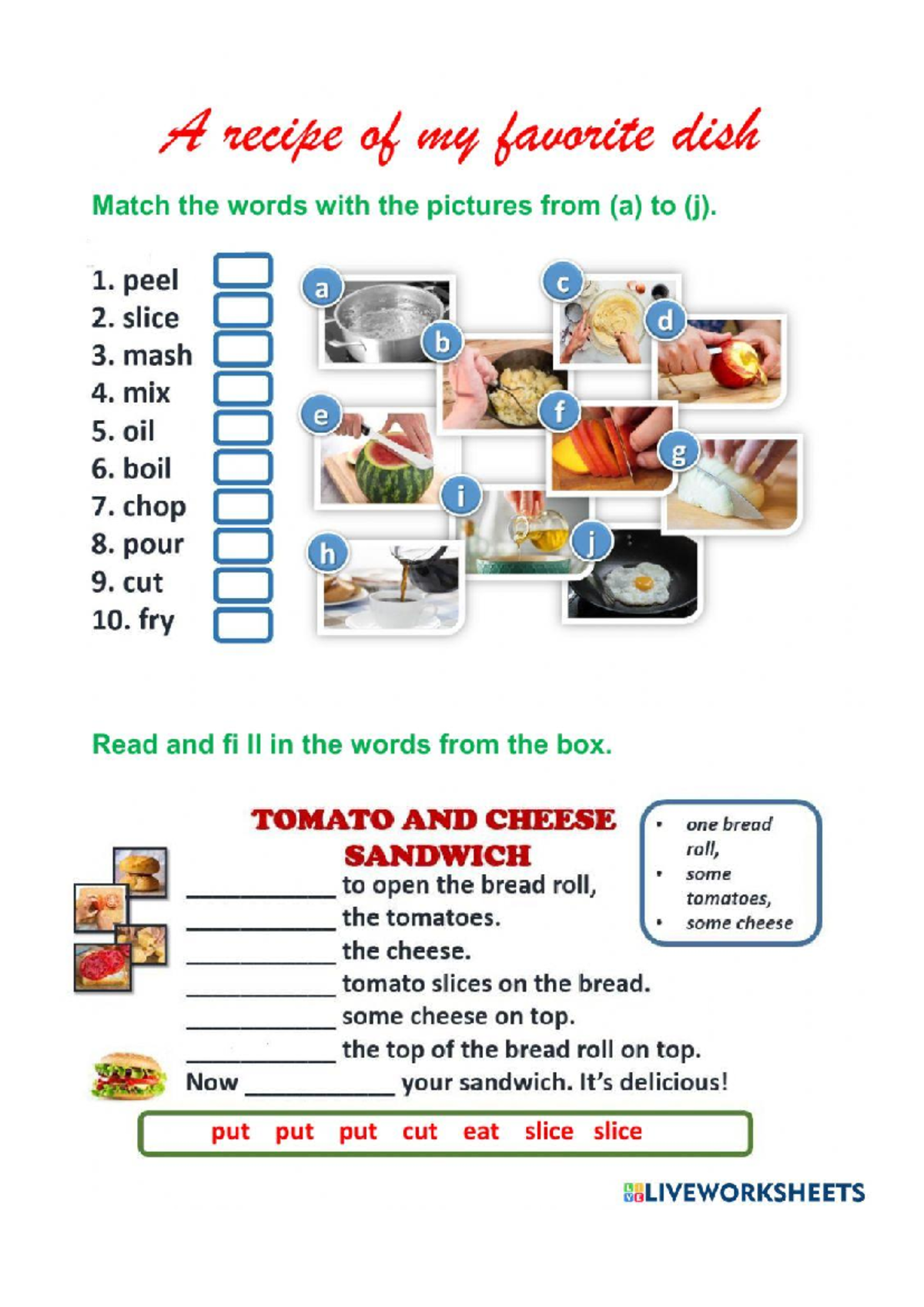 Make a recipe-1 - ingles woksheet - A recipe of my favorite dish Match ...