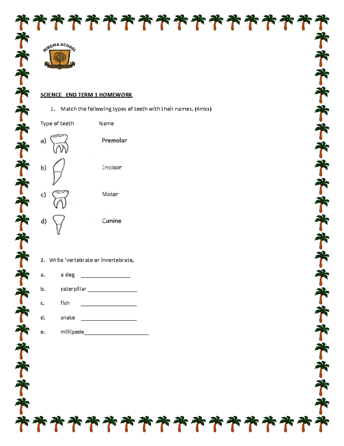 Science END TERM 1 Homework WEEK1 - SCIENCE END TERM 1 HOMEWORK Match ...