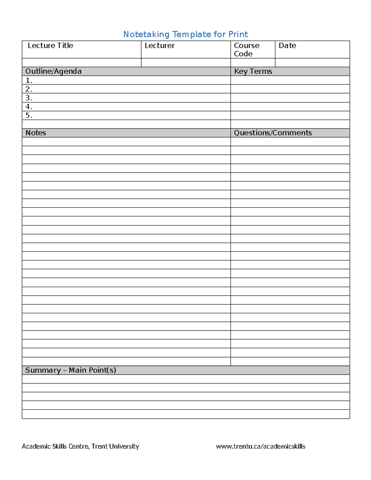 Notetemplate - bcc - MTH5109 - Notetaking Template for Print Lecture ...