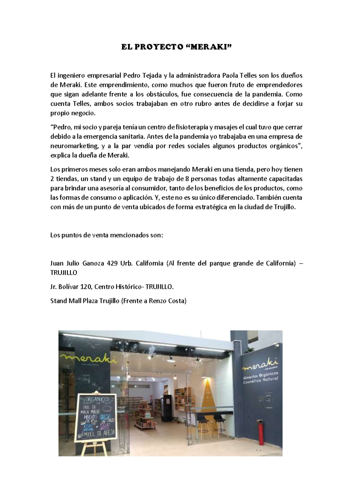 EL Proyecto Meraki - EL PROYECTO “MERAKI” El ingeniero empresarial Pedro Tejada y la ...