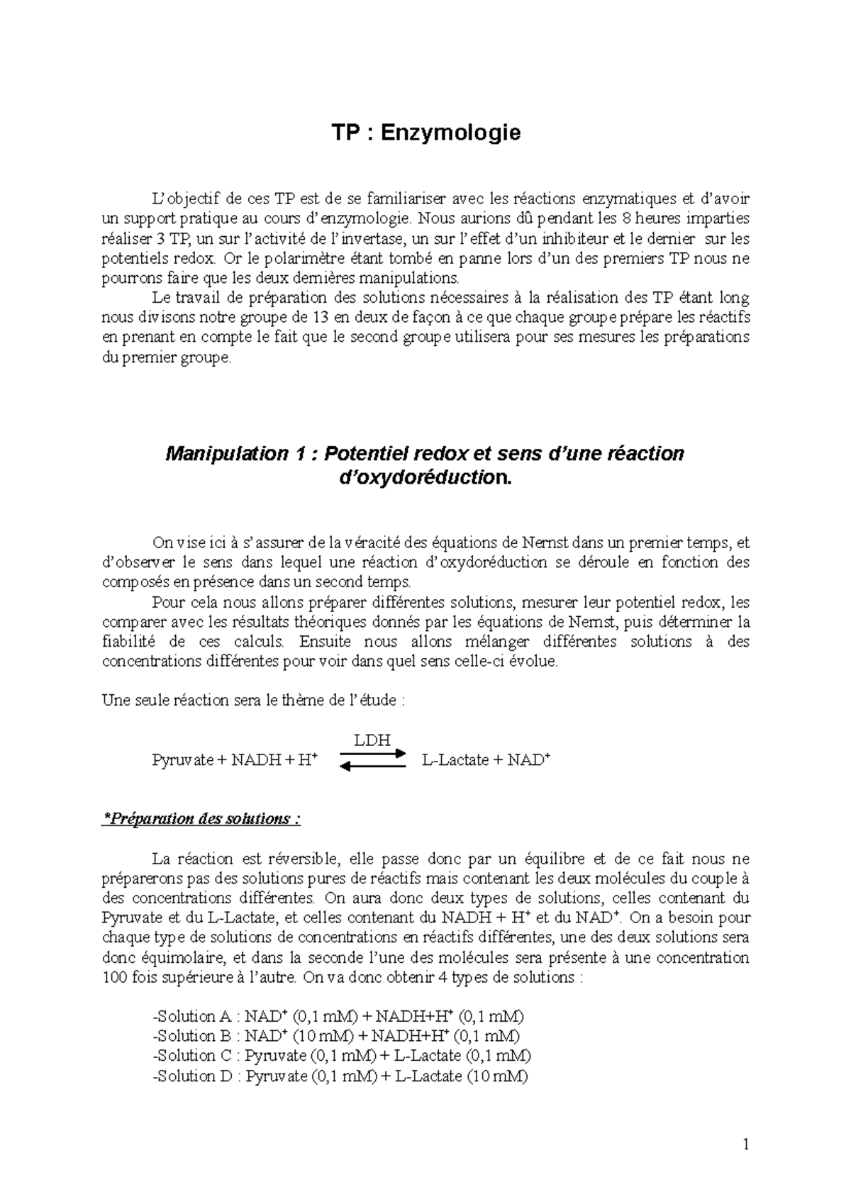 compte rendu tp enzymologie - TP : Enzymologie de ces TP est de se familiariser avec les - Studocu