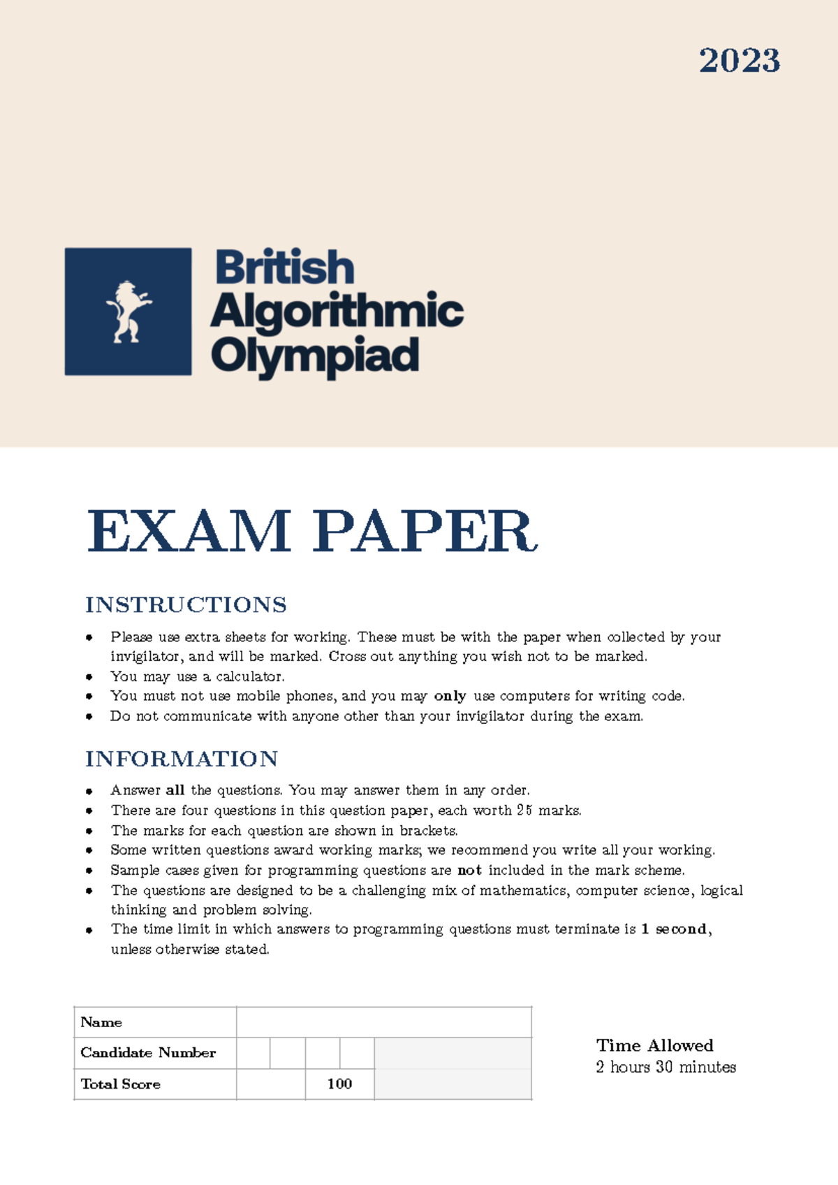 Bao2023-2 - Practice - EXAM PAPER INSTRUCTIONS • Please use extra ...