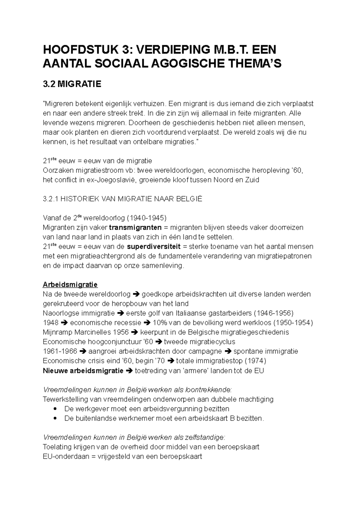 Samenvatting - H3 - HOOFDSTUK 3: VERDIEPING M.B. EEN AANTAL SOCIAAL AGOGISCHE THEMA’S 3 MIGRATIE ...