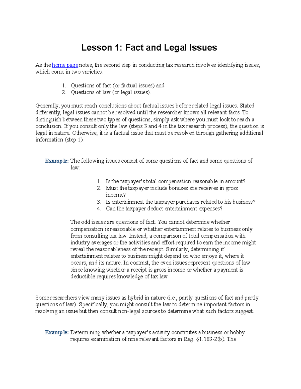 Question Law or Fact - sethetse - Lesson 1: Fact and Legal Issues As ...