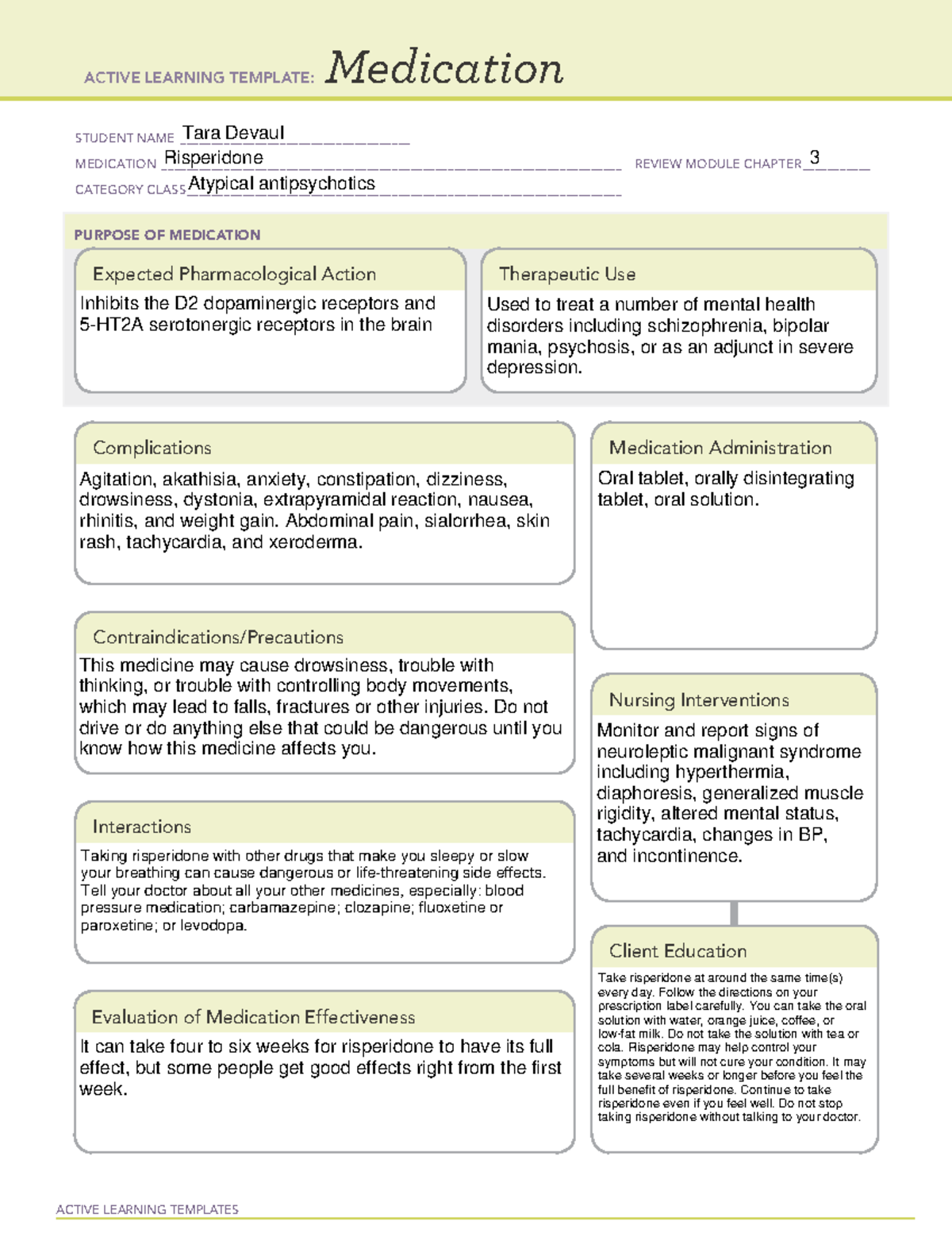 Risperidone med card - ACTIVE LEARNING TEMPLATES Medication STUDENT ...