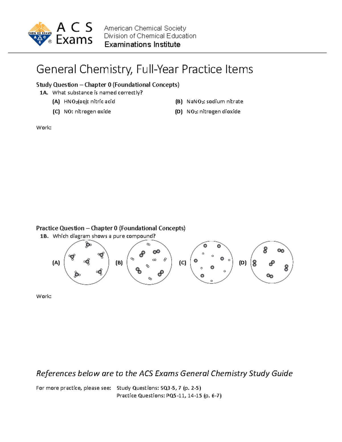 ACS Exams GC Classroom Practice student handout - American Chemical ...