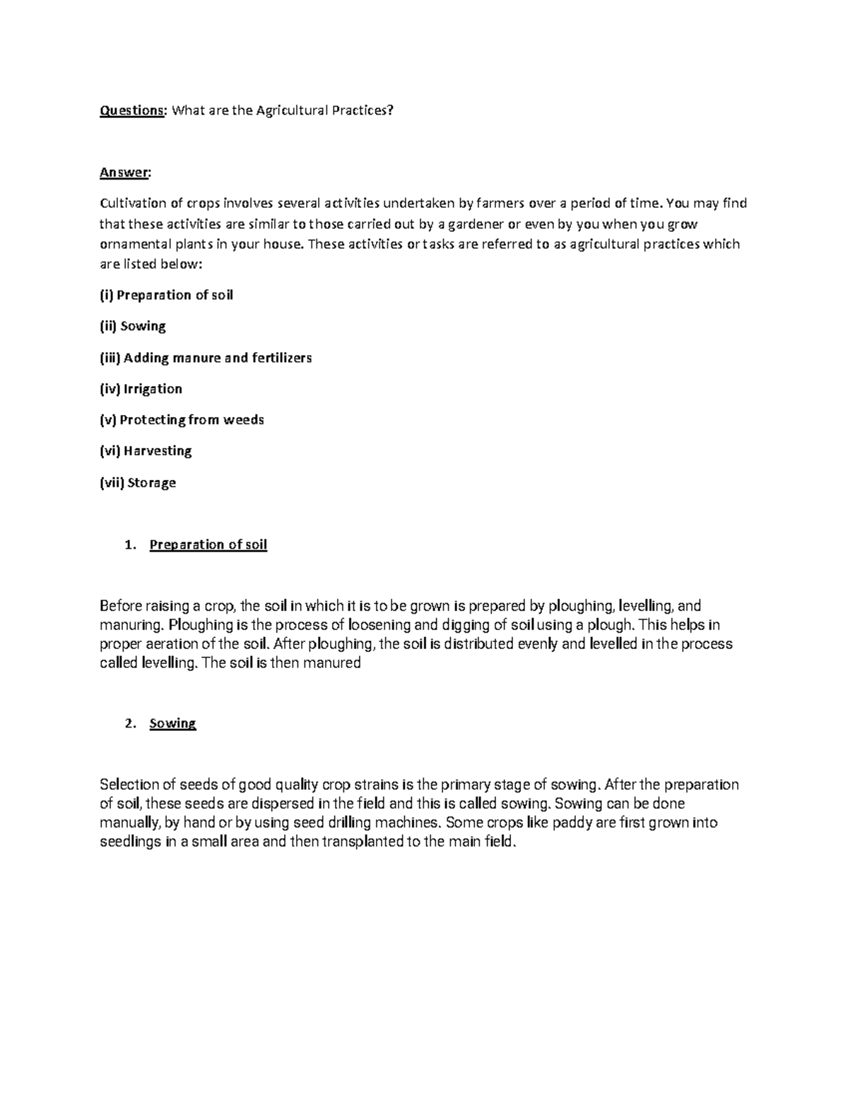 Explanation of Agricultural Practices - Questions: What are the ...