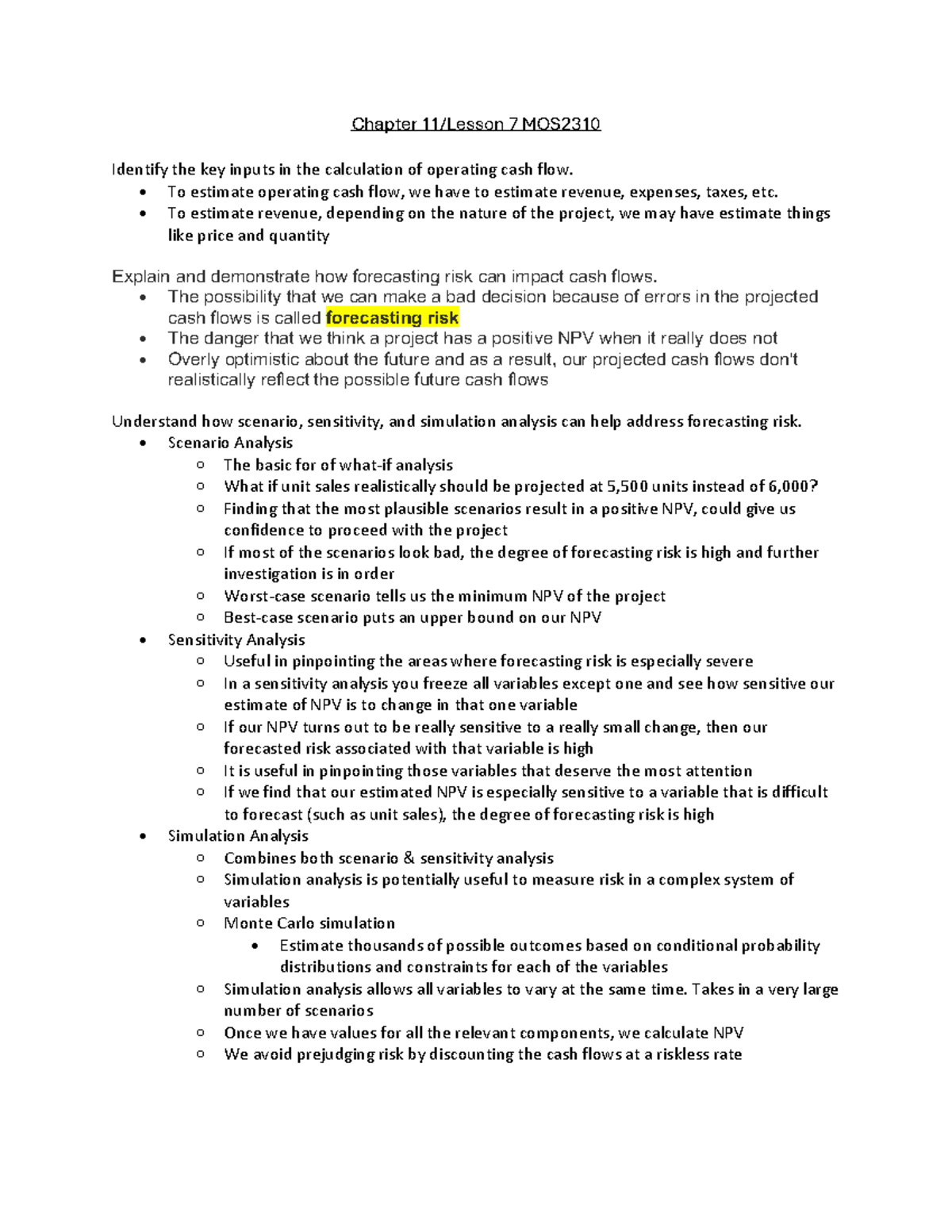 Chapter 11 Chap 11 Notes Chapter 11 Lesson 7 Mos Identify The Key Inputs In The Calculation