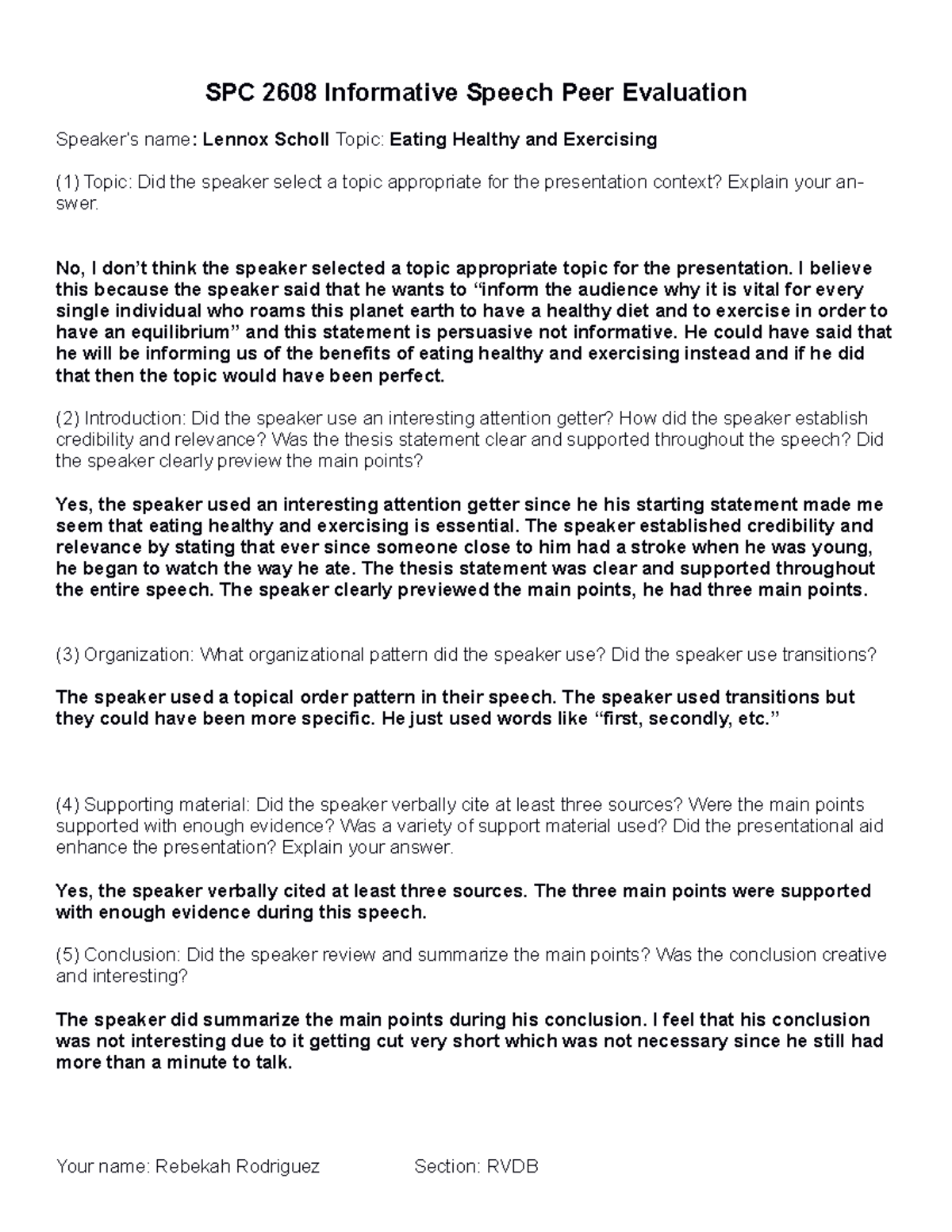 SPC 2608 Informative Speech Peer Evaluation - SPC 2608 Informative ...