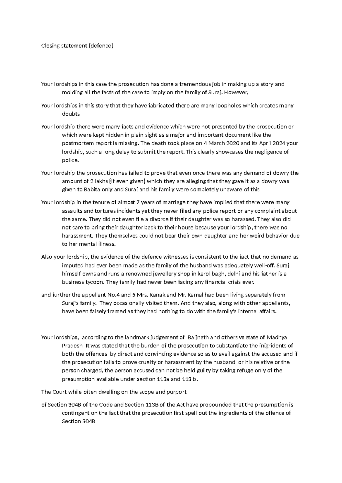 Closing arguments {defence} - Closing statement {defence} Your ...