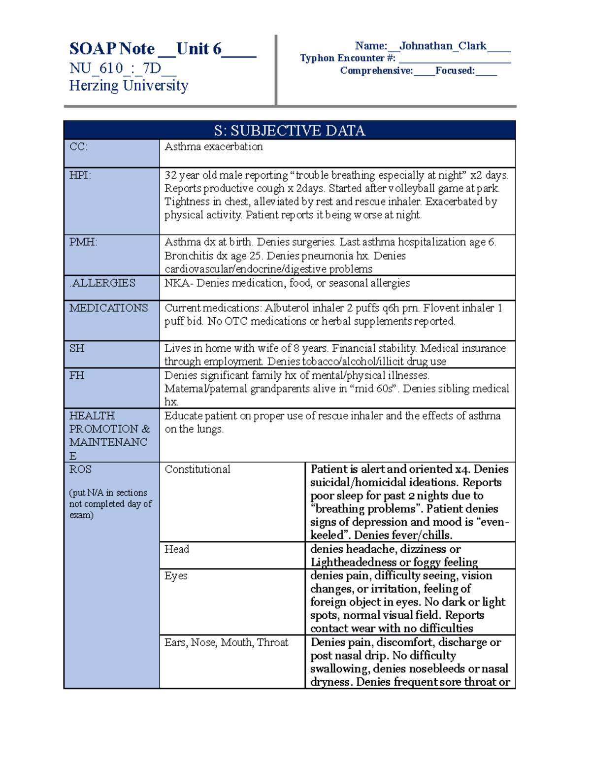 SOAP Note Template - Final - SOAP Note Unit 6__ NU_610_:7D_ Herzing ...
