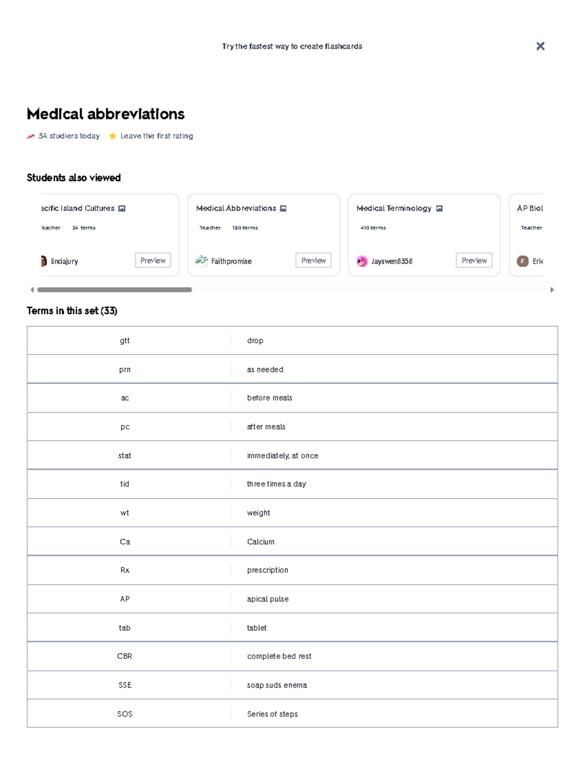 Medical abbreviations Flashcards Quizlet - Try the fastest way to ...