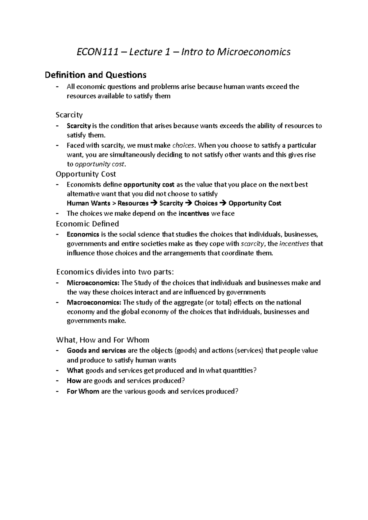 ECON 111 – Lecture 1 – Intro to Microeconomics - ECON111 – Lecture 1 ...