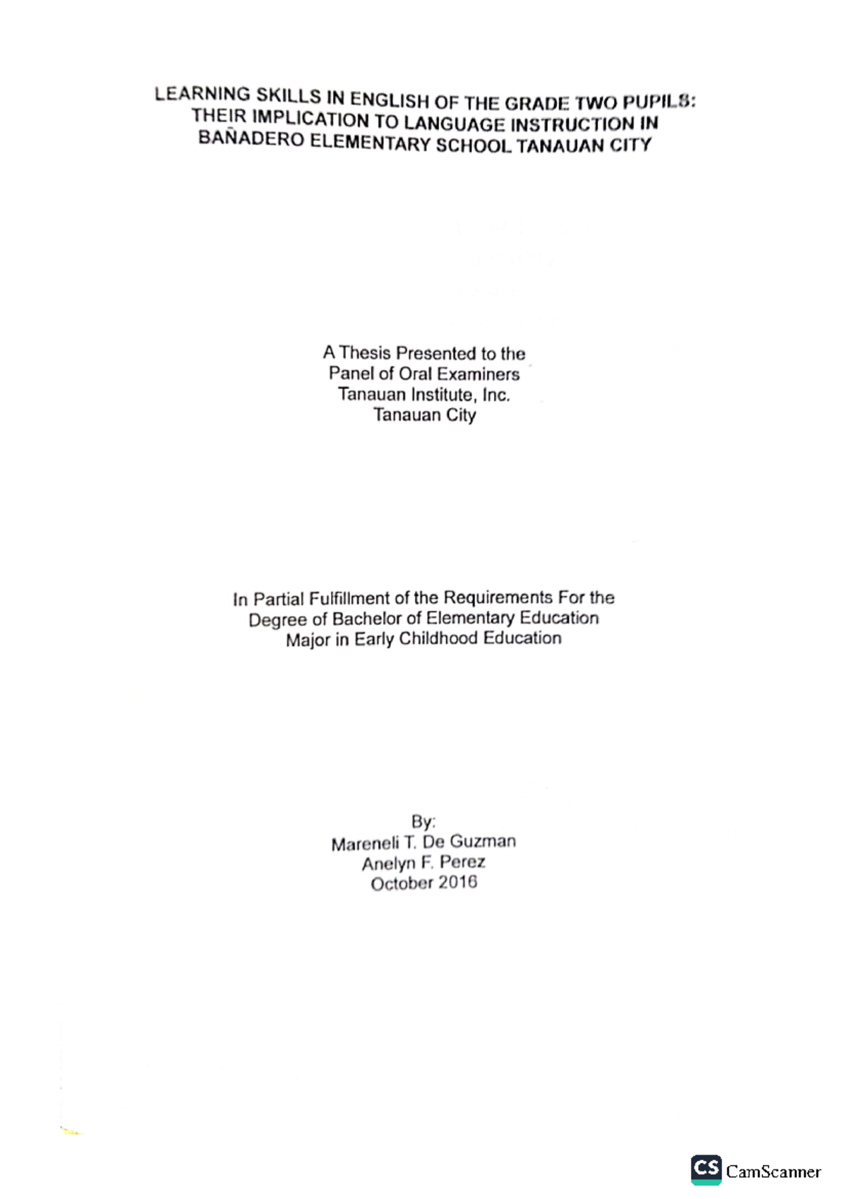 Ch1examples Thesis - LEARNING SKILLS IN ENGLISH OF THE GRADE TWO PUPILS ...