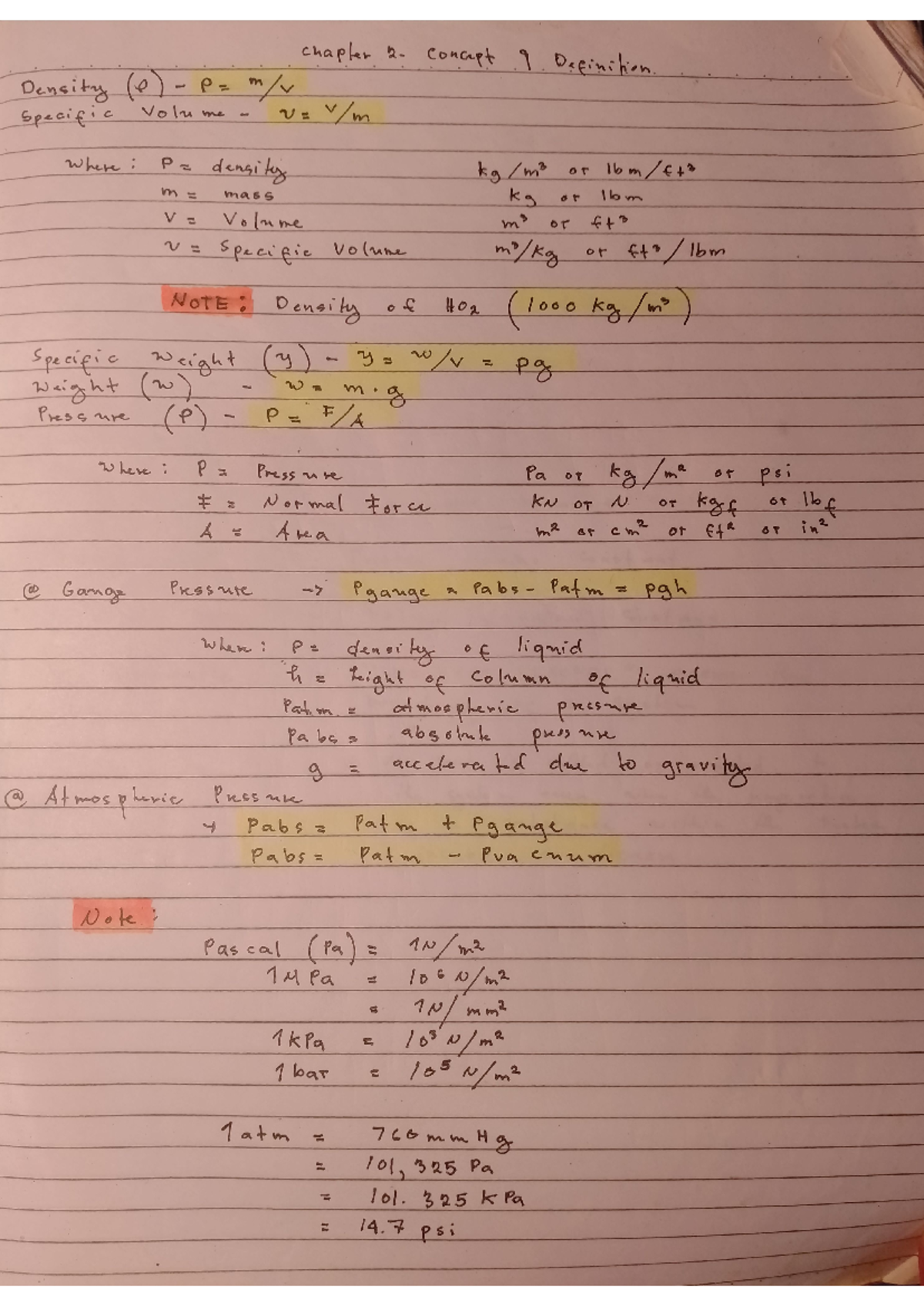 Thermo 1 Notes Formula - N/A - chapter concept 9 Definition. Density (e ...