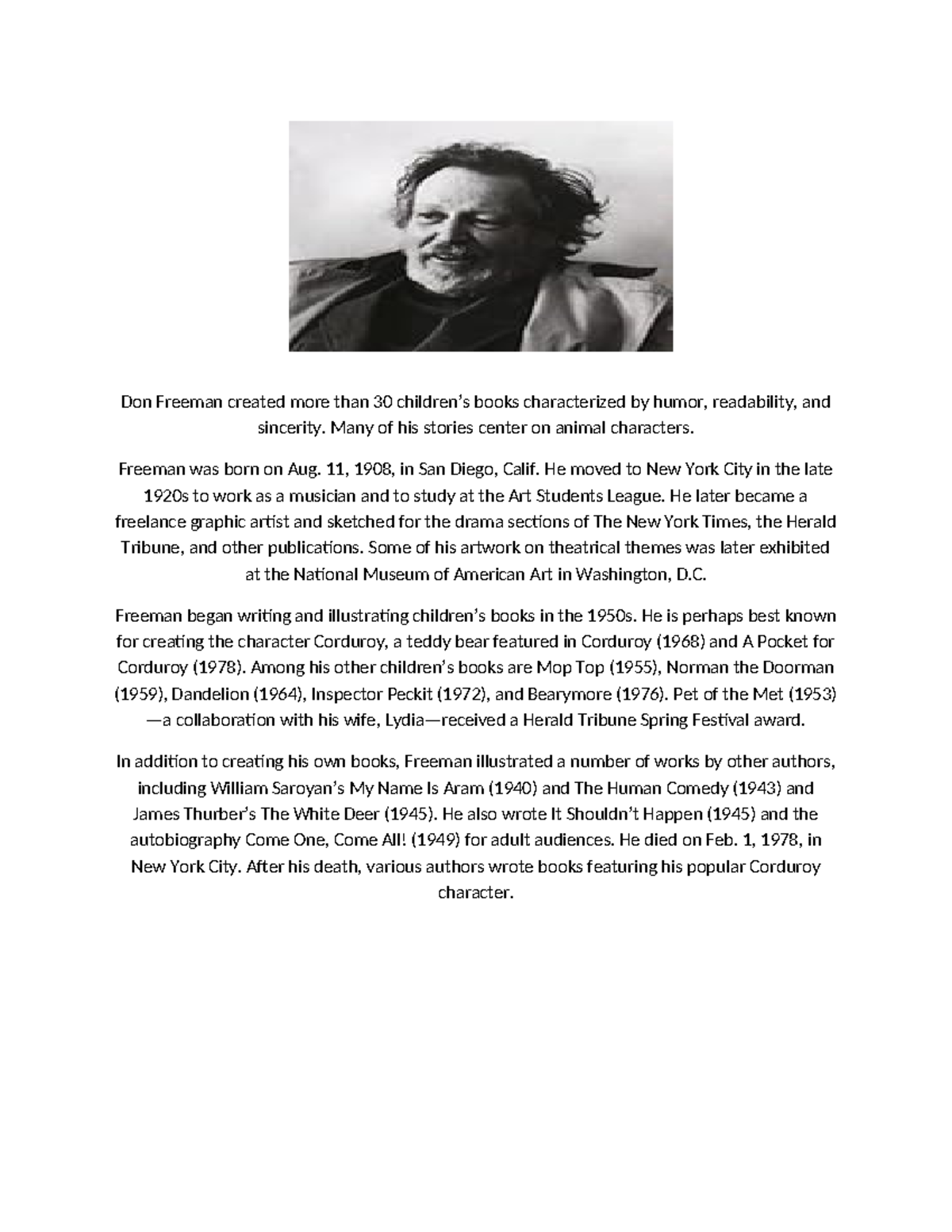 Don-Freeman - happy - Don Freeman created more than 30 children’s books ...