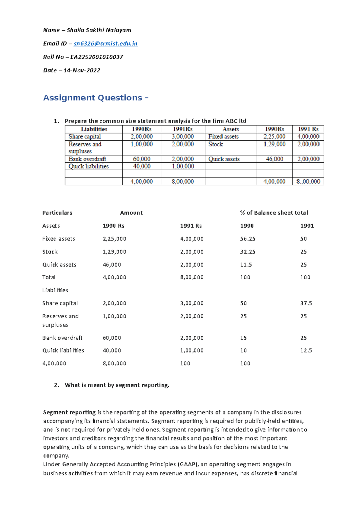 Financial Accounting - Assignment 6 - SN6326 - Name – Shaila Sakthi ...