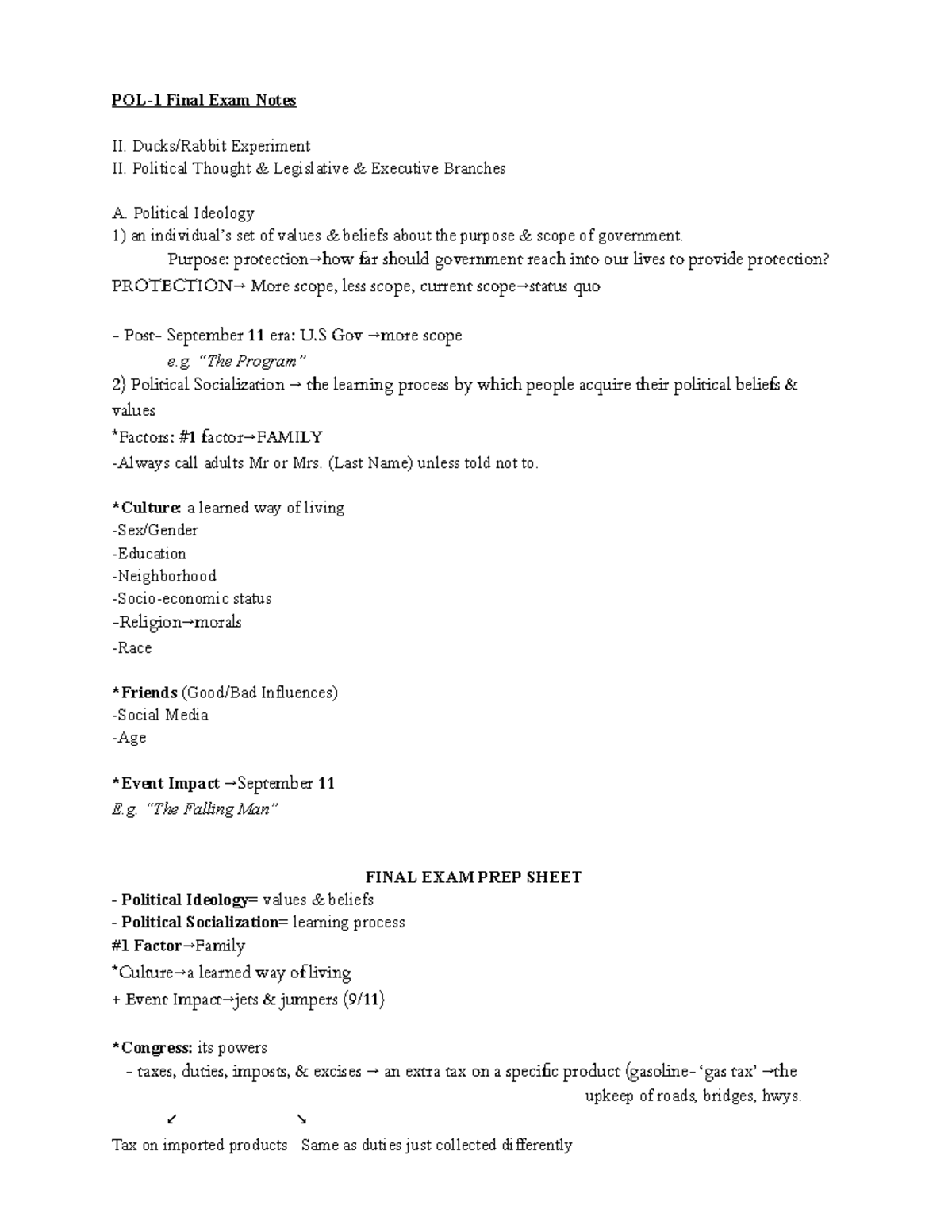 POL-1 Exam Notes Including Final Exam Prep Sheet - POL-1 Final Exam ...