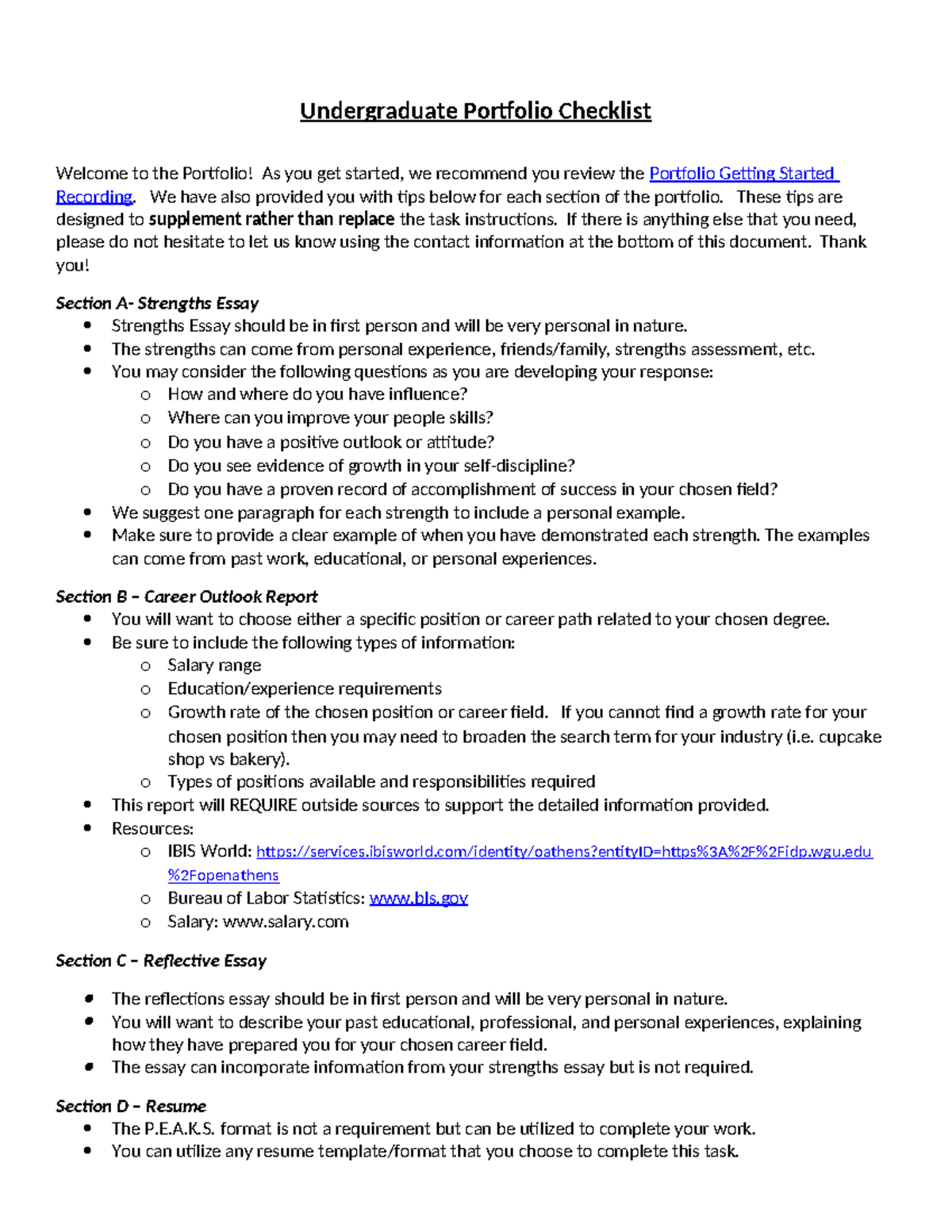 Portfolio Checklist for c236 - Undergraduate Portfolio Checklist ...