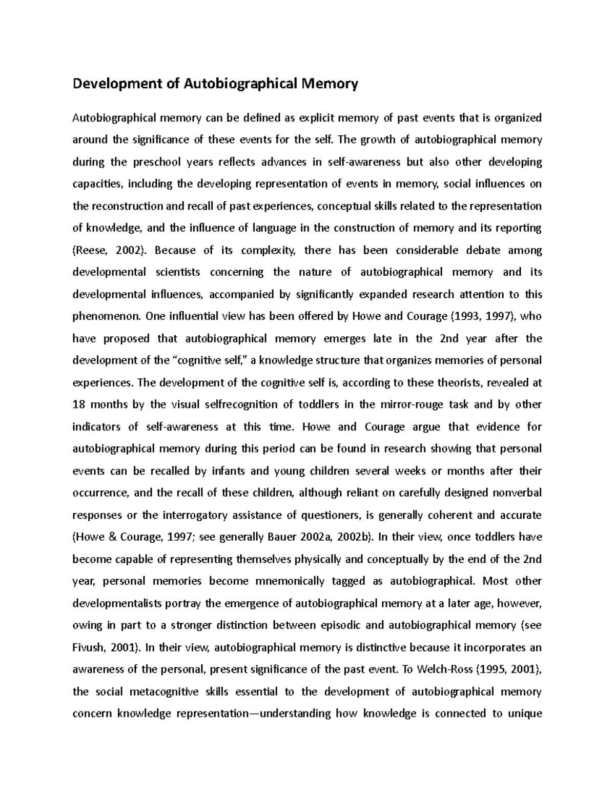 Development of Autobiographical Memory - Development of Autobiographical Memory Autobiographical ...
