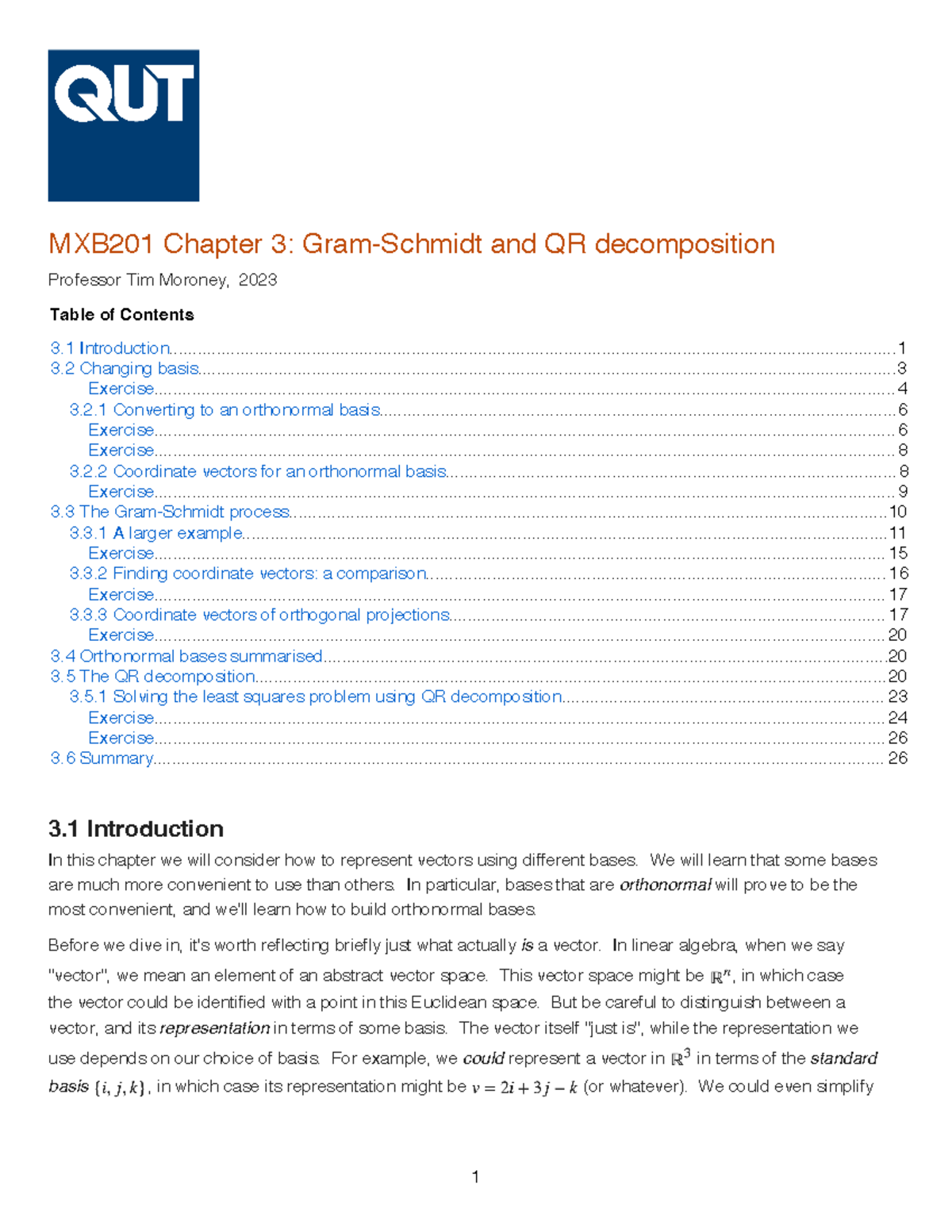 MXB201 2023 Chapter 3 - MXB201 Chapter 3: Gram-Schmidt and QR ...