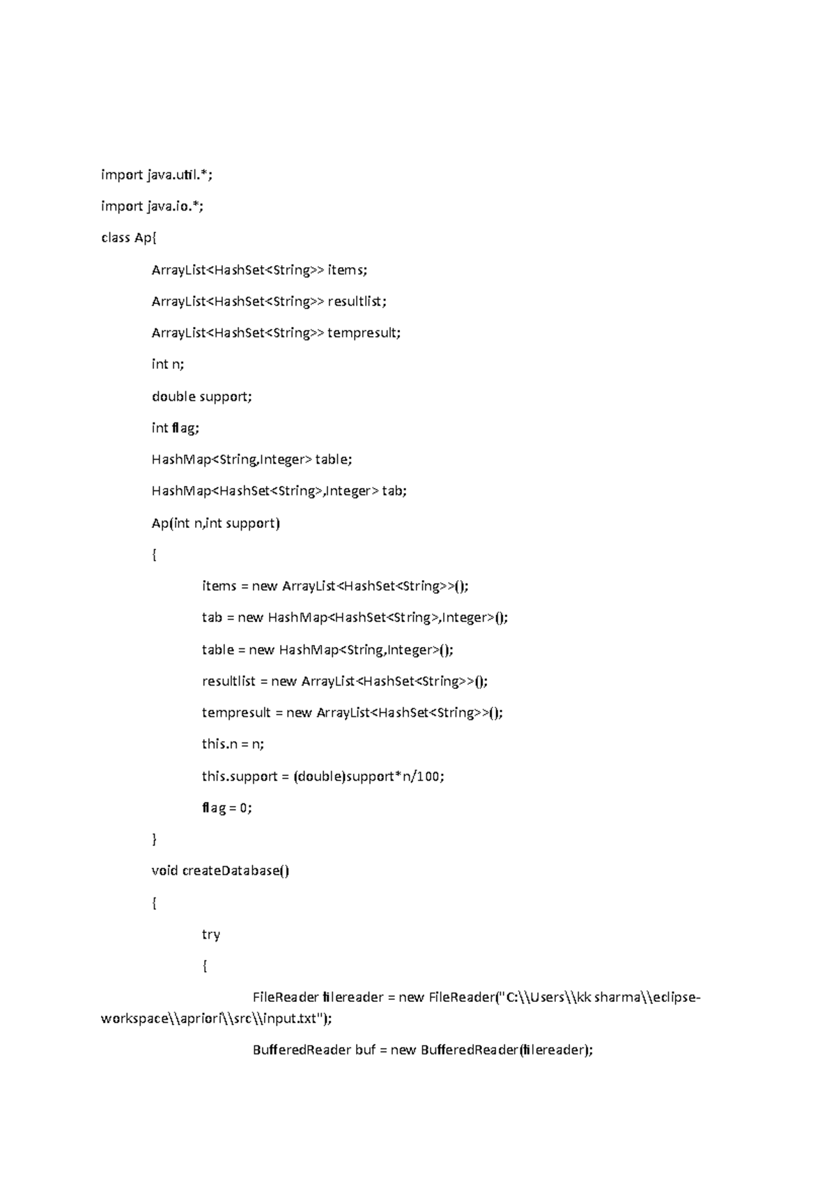 Dm lab 5 - apriori in R - import java.; import java.; class Ap{ - Studocu
